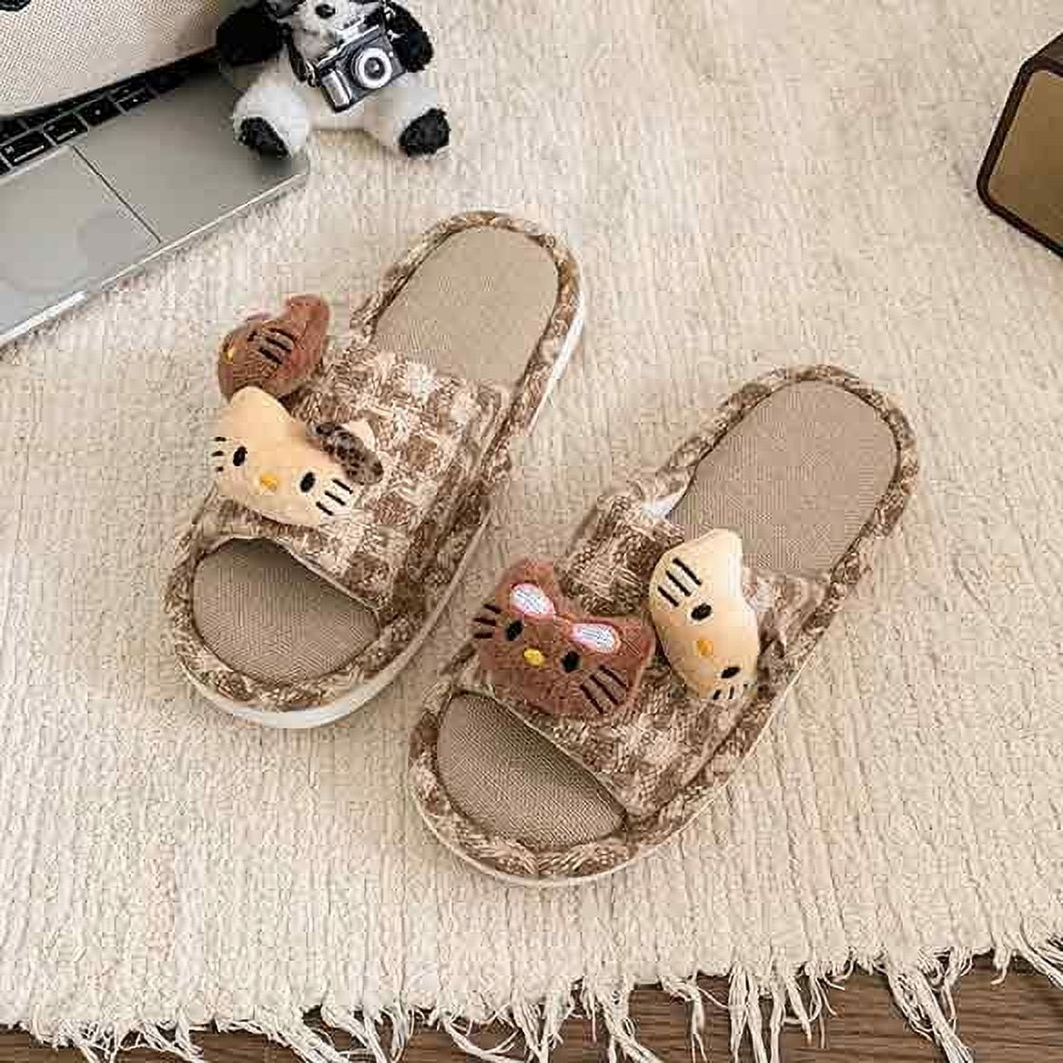 Women’s Hello Kitty Leopard Print Slippers Cute Cartoon Home Slipper ...