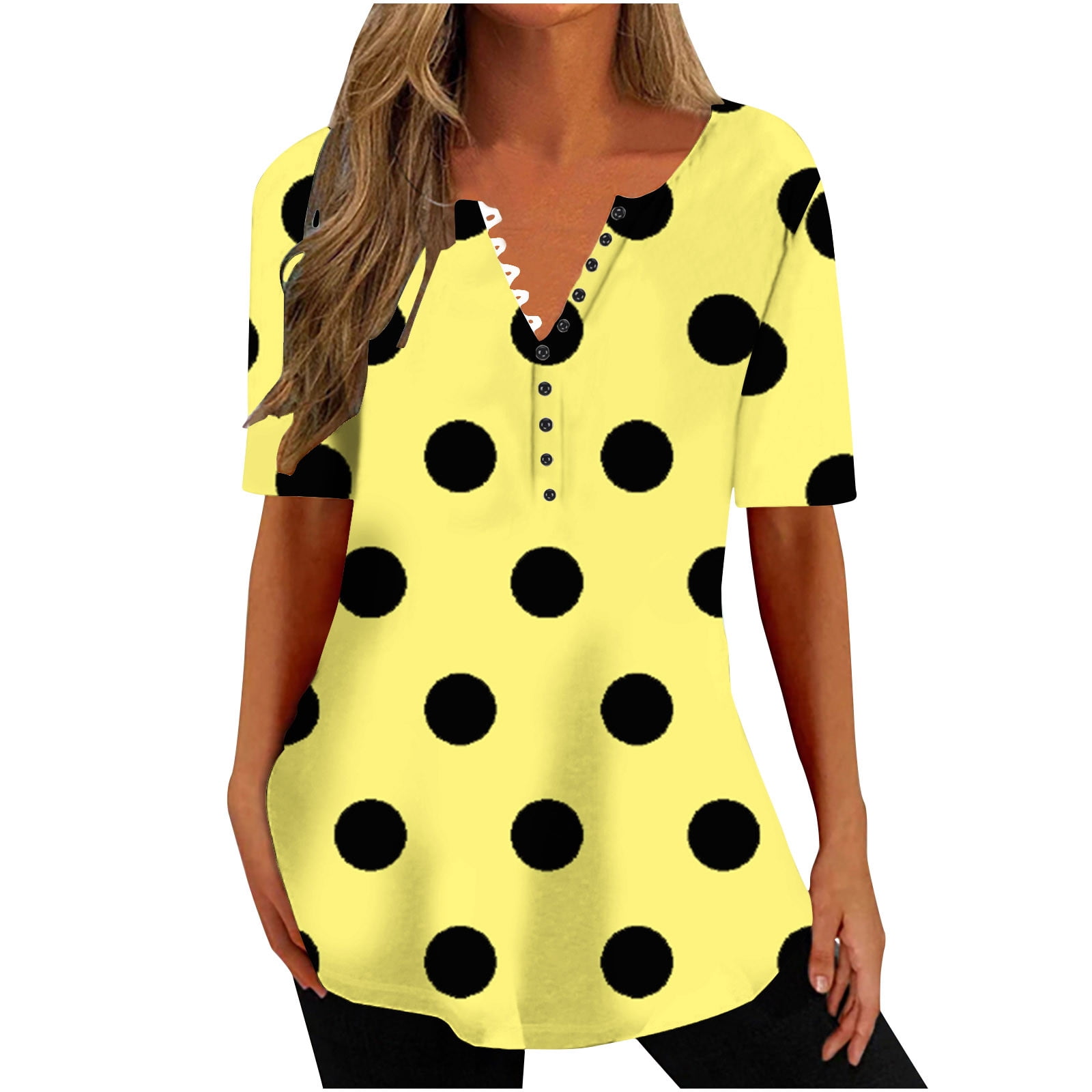 Women's Henley Neck Flowy Shirts Dressy Casual Tops Vintage Short ...