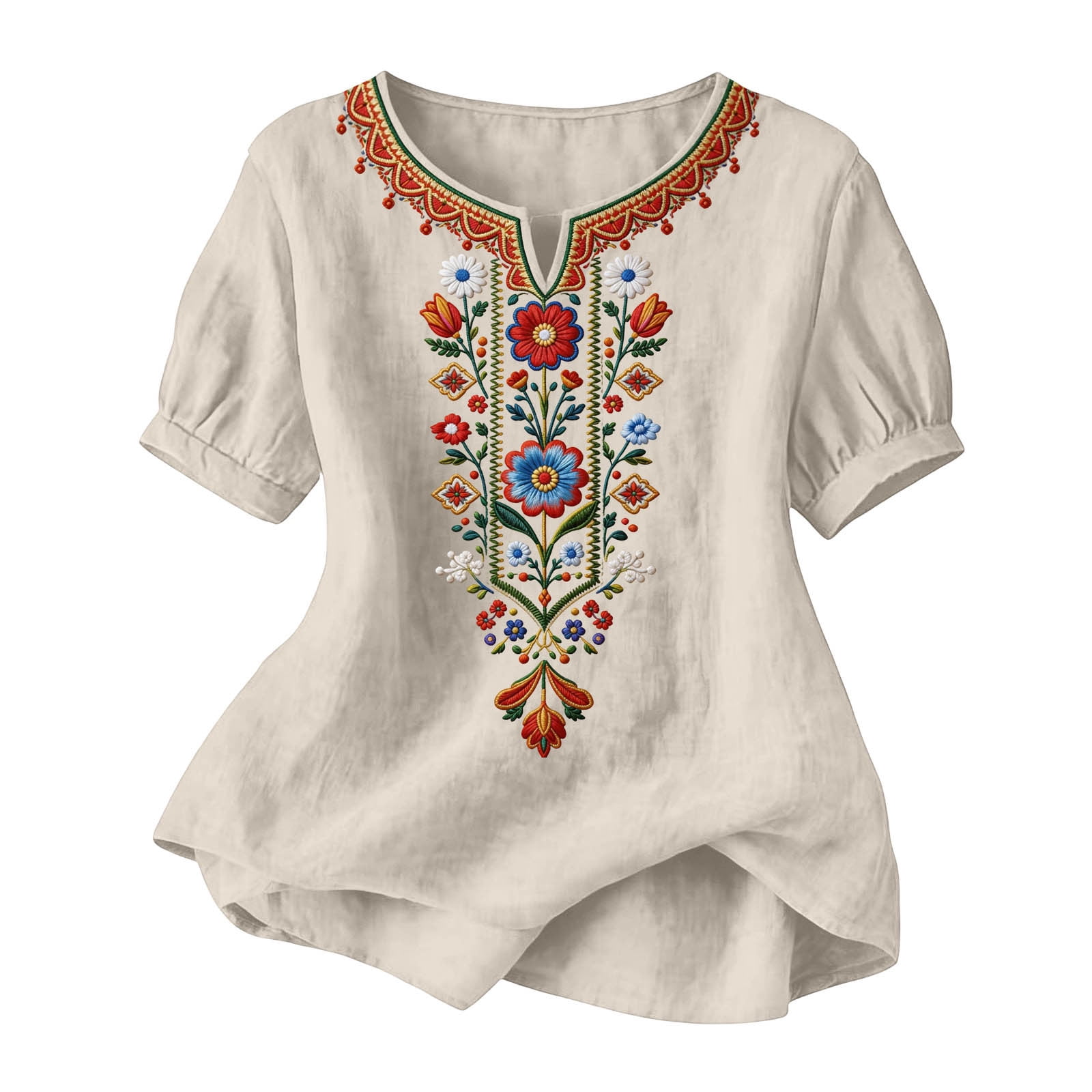 FAHUOMU Women's Henley Tops Short Sleeve V Neck Washed Crinkled ...