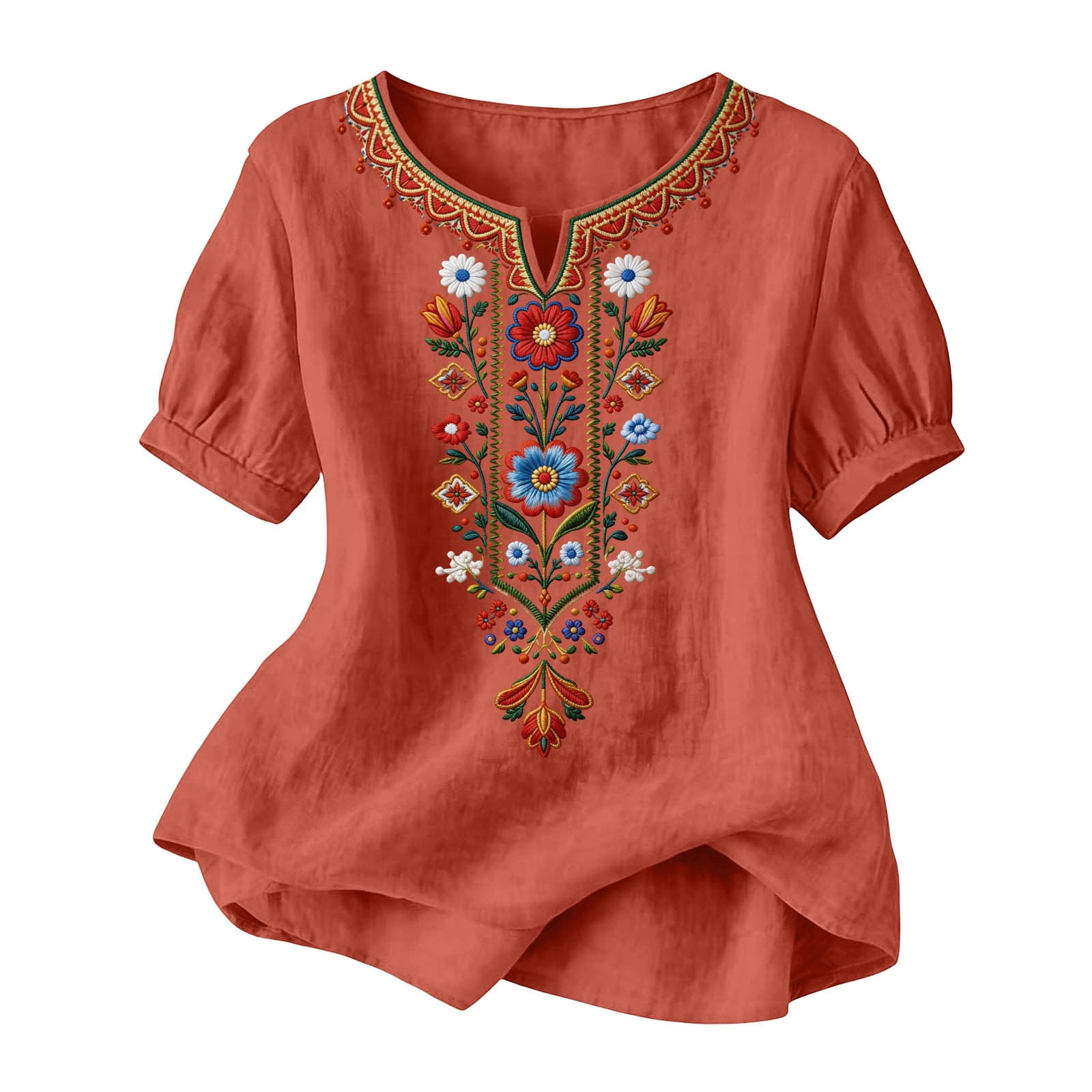 FAHUOMU Women's Henley Tops Short Sleeve V Neck Washed Crinkled ...