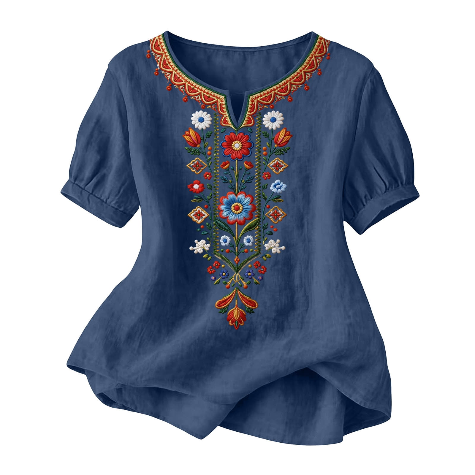 FAHUOMU Women's Henley Tops Short Sleeve V Neck Washed Crinkled ...