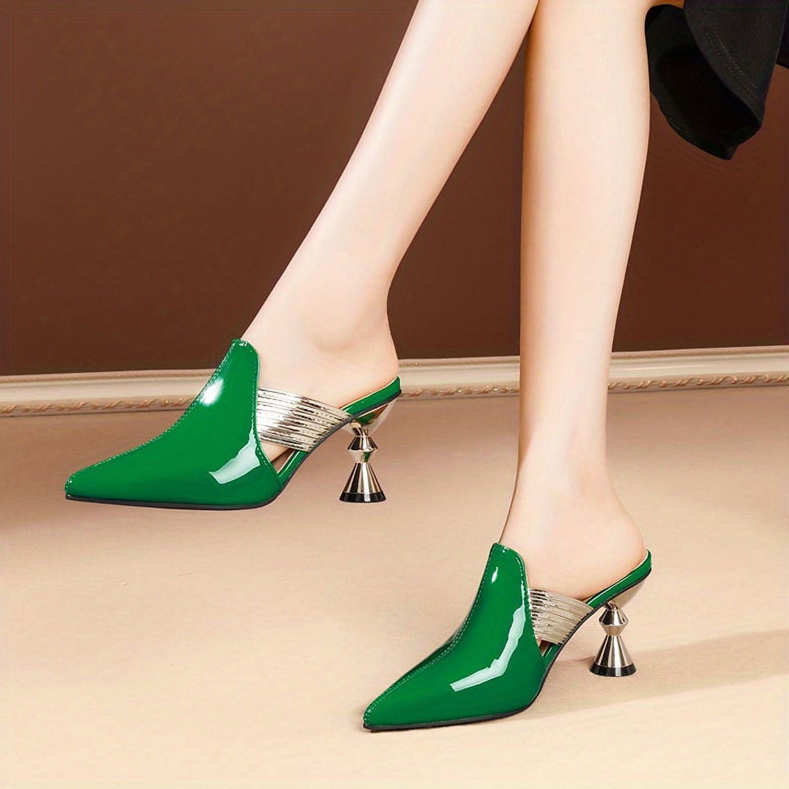 Women's High Heel Mule Sandals - Pointed Toe Patent Leather Slingback ...
