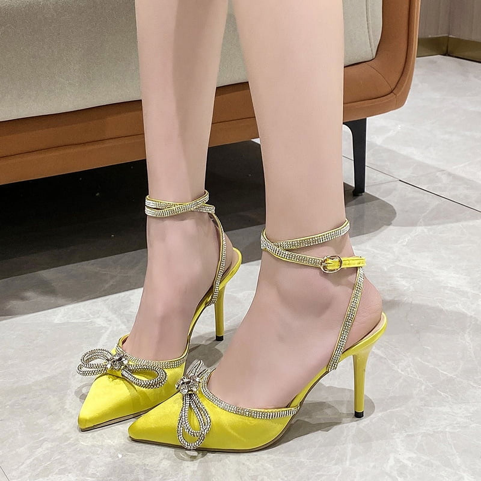 Womens High Heel Rhinestone Bow Ankle Strap Stiletto Heeled Sandals