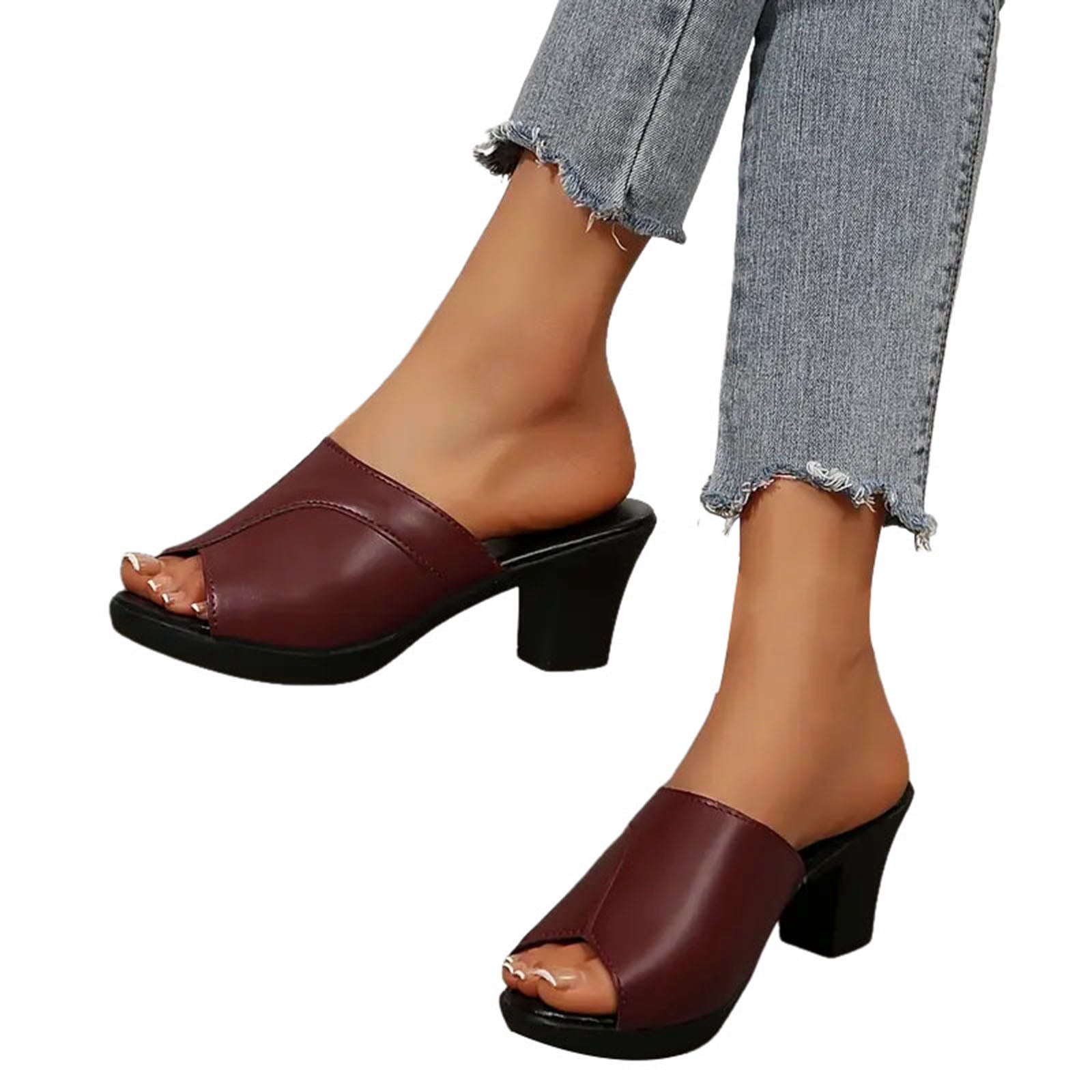 Women's High Heels Dress Slides Sandals for Ladies Fashion Leather Peep ...