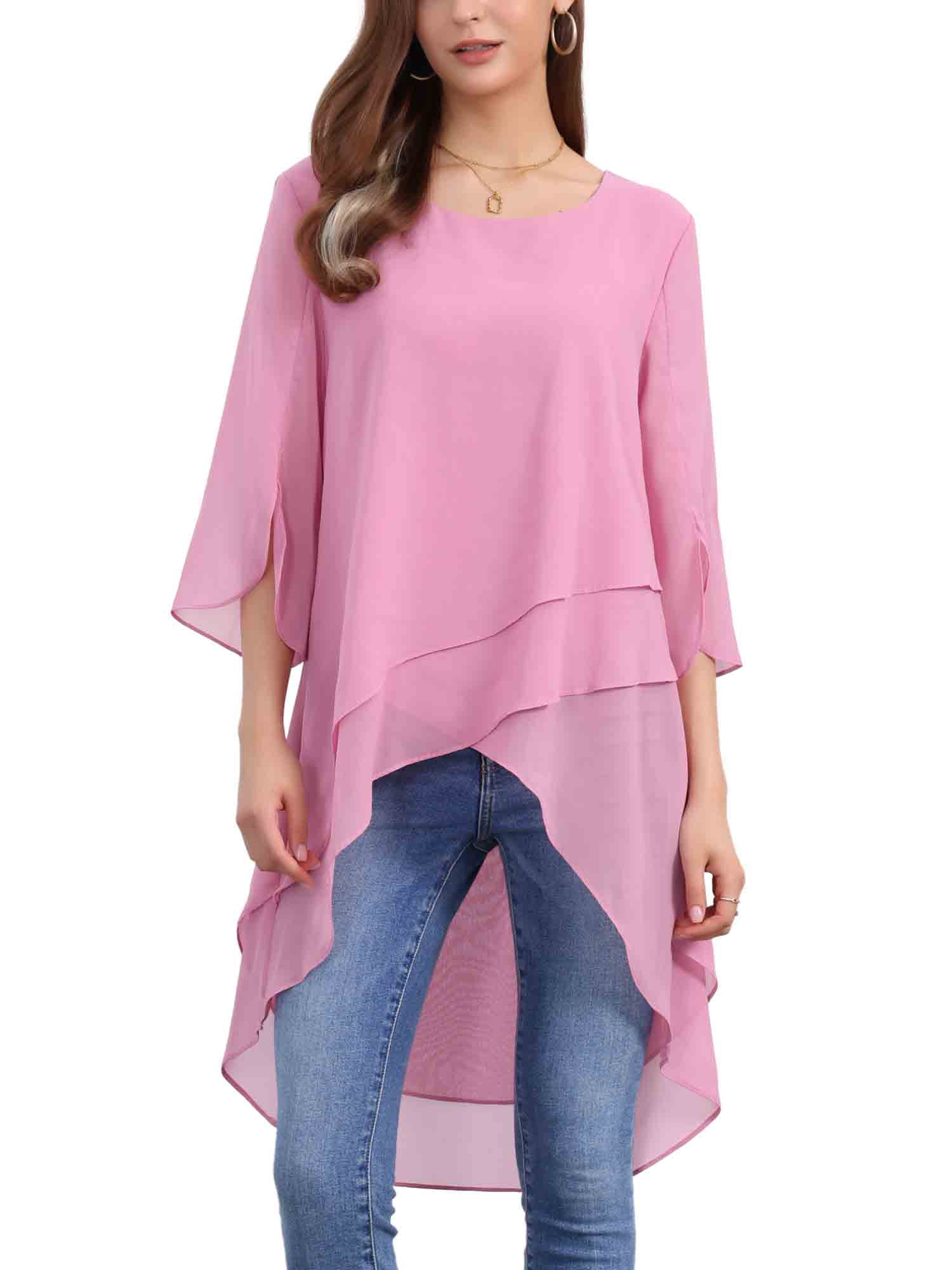 INSPIRE CHIC Women's High Low Tops Scoop Neck Chiffon Blouse ...