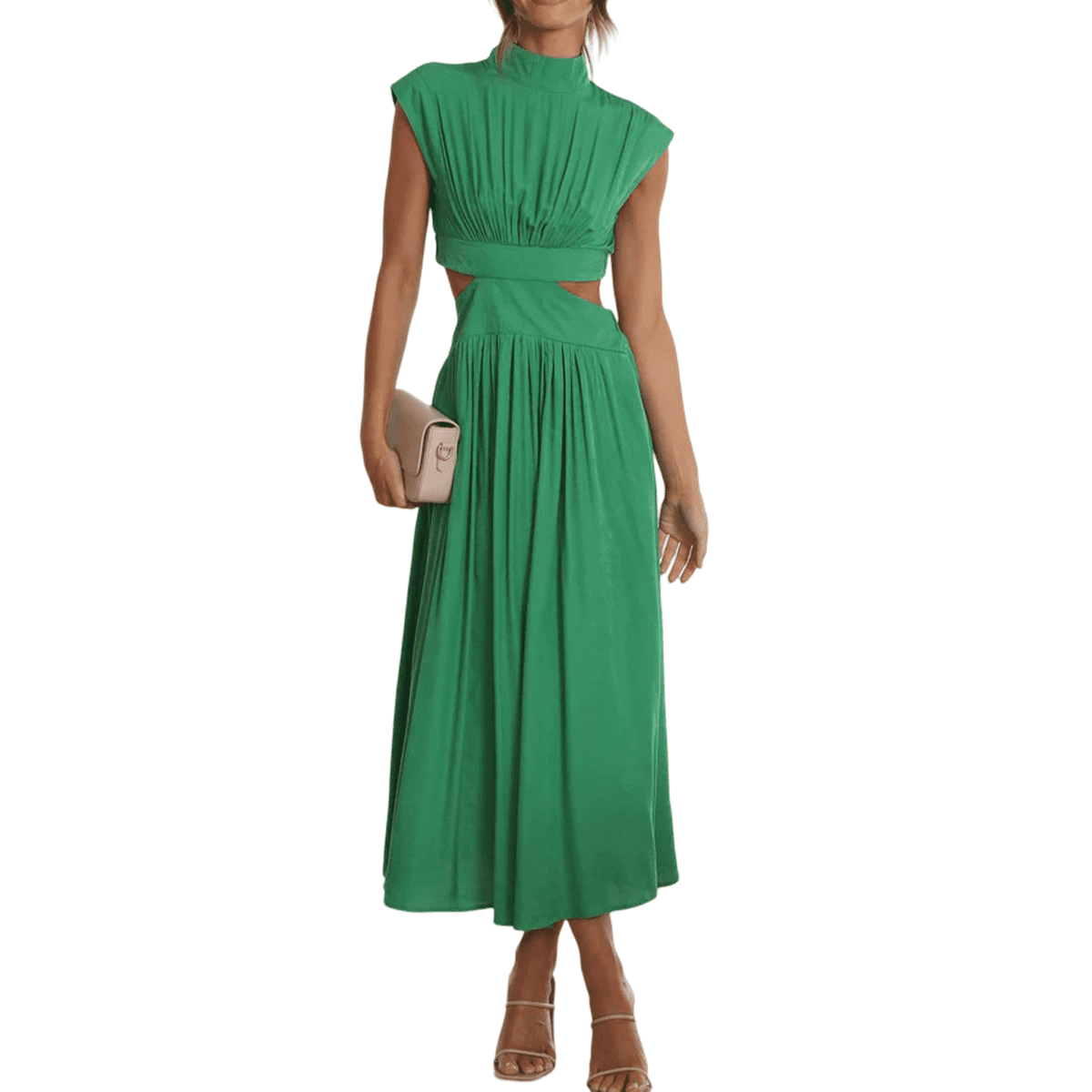 Women's High Neck Sleeveless Side Cut Out High Waist Flowy Long Dress-L ...