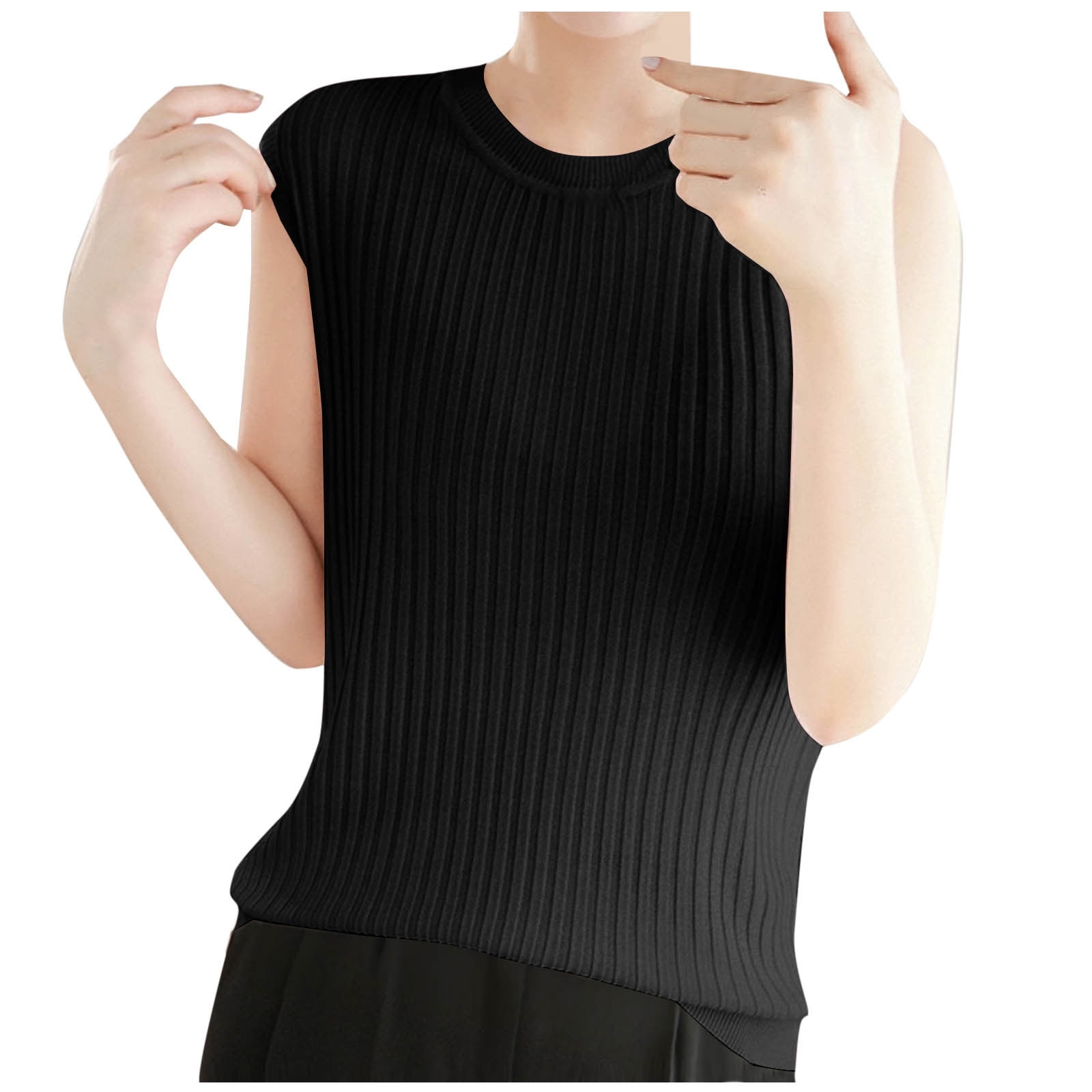 Women's High Neck Sleeveless Slim Fit Tank Tops Summer Ribbed Knit ...