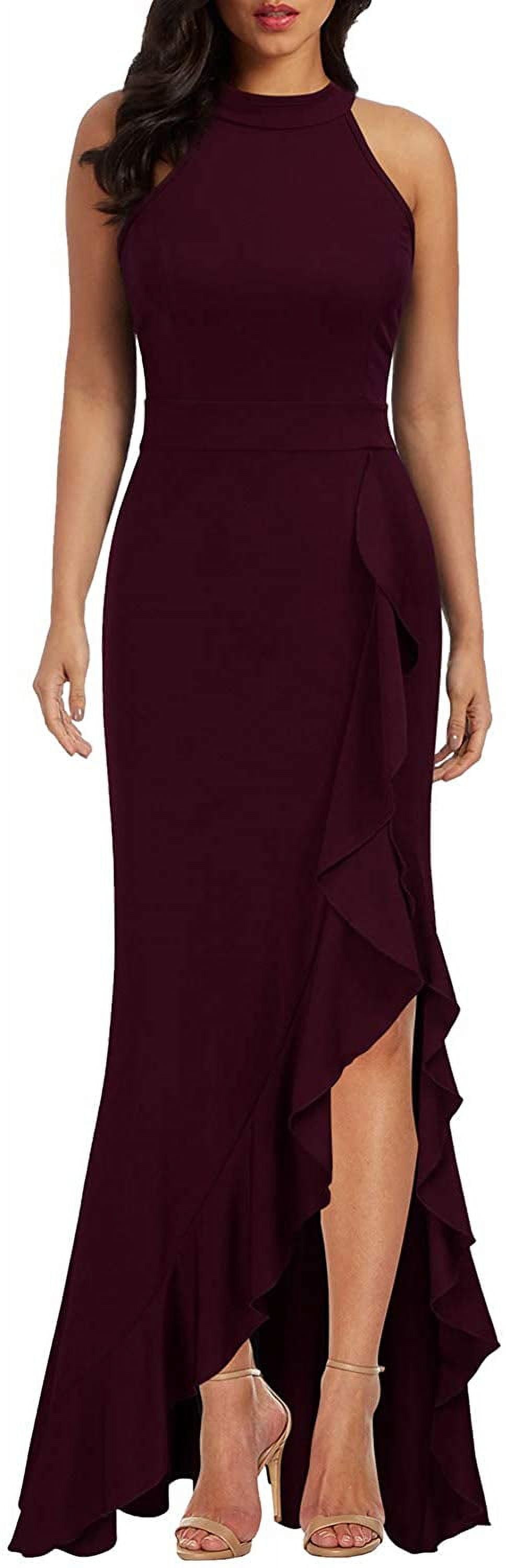 Women's High Neck Split Bodycon Mermaid Evening Cocktail Long Dress ...