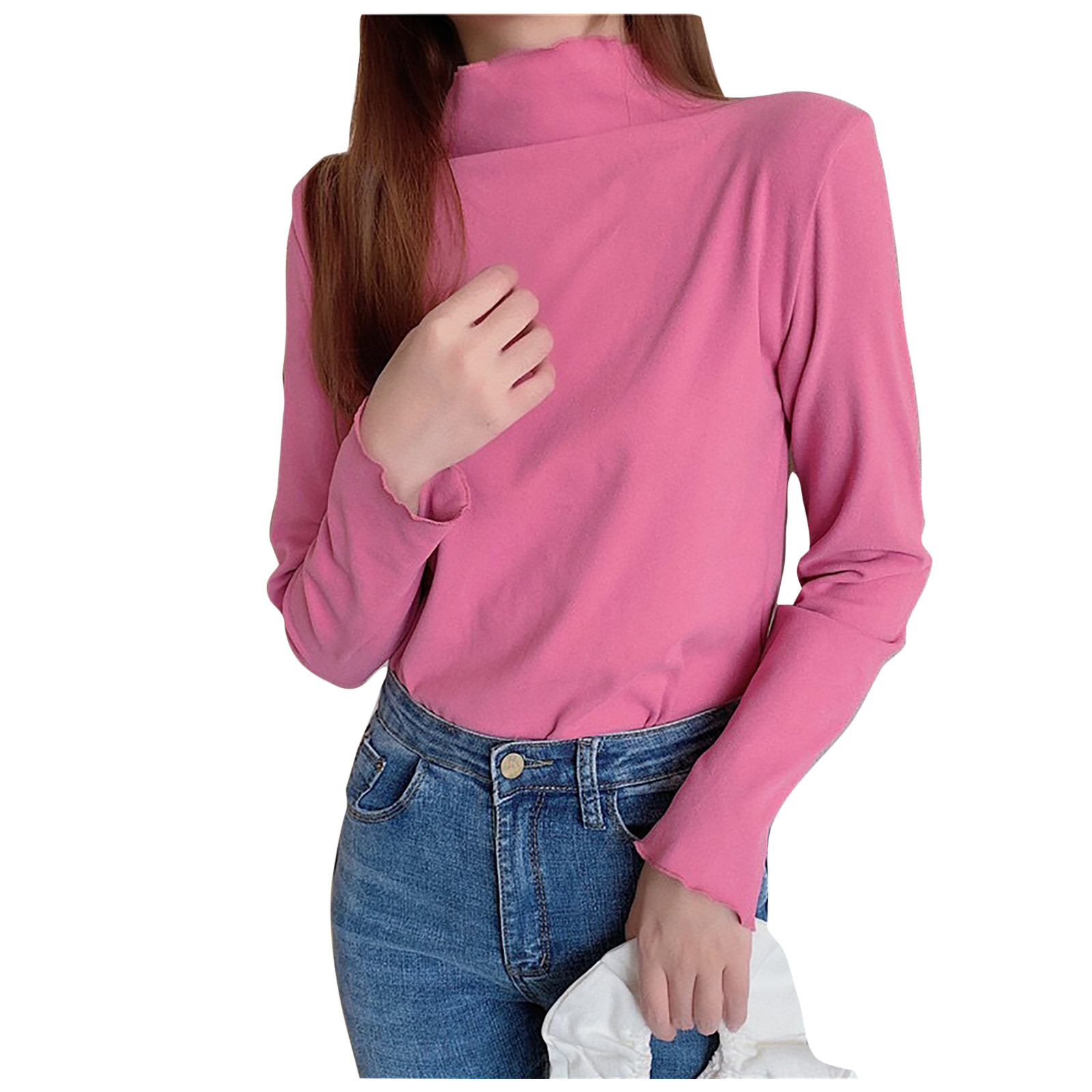 Women's High Neck Top Inner Cut And Sewn Effect Convenient For Layering ...