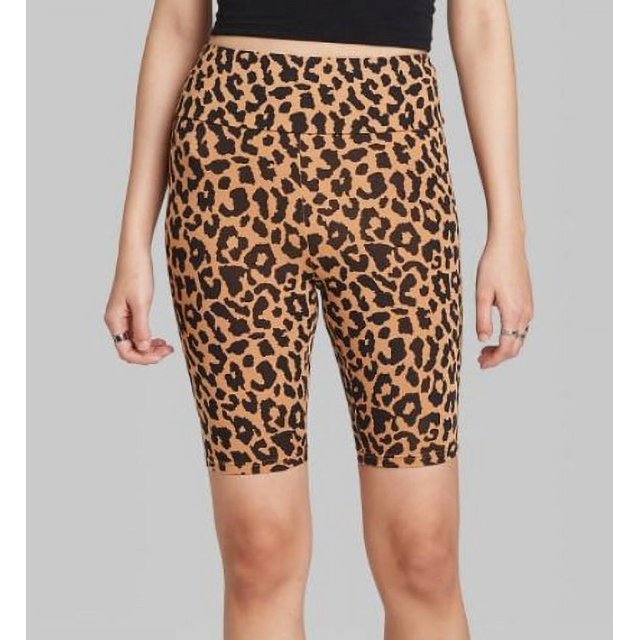 Womens High Rise Leopard Print Bike Shorts Large
