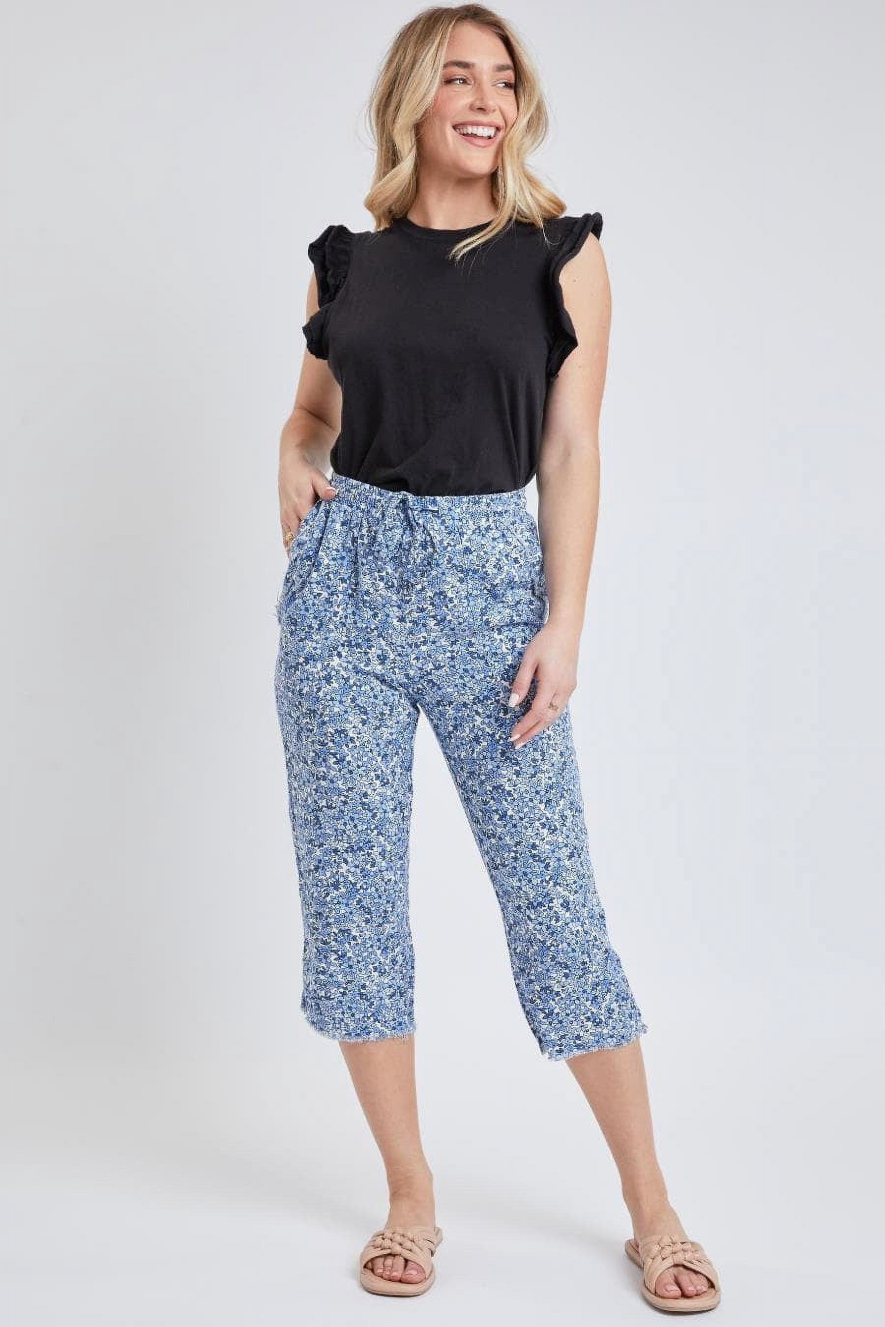 Women's High Rise Linen Capri Pant With Fray Detail - Walmart.com