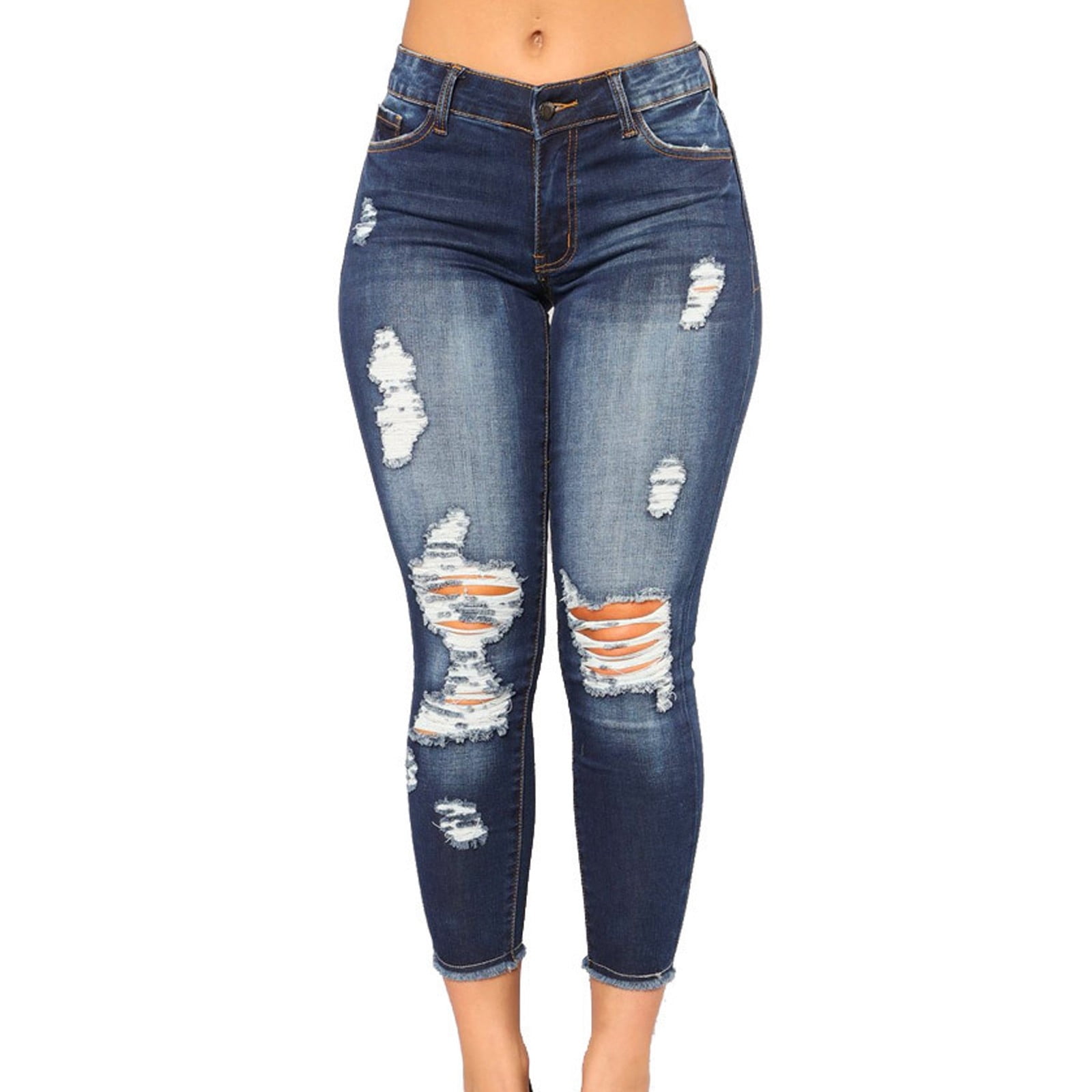 Women's High Rise Skinny Stretch Ripped Jeans High Waisted Destroyed ...