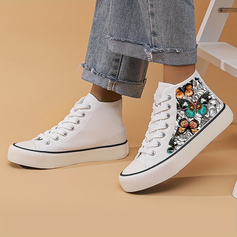Women‘s High Top Butterfly Canvas Sneakers - Stylish Platform Shoes for ...