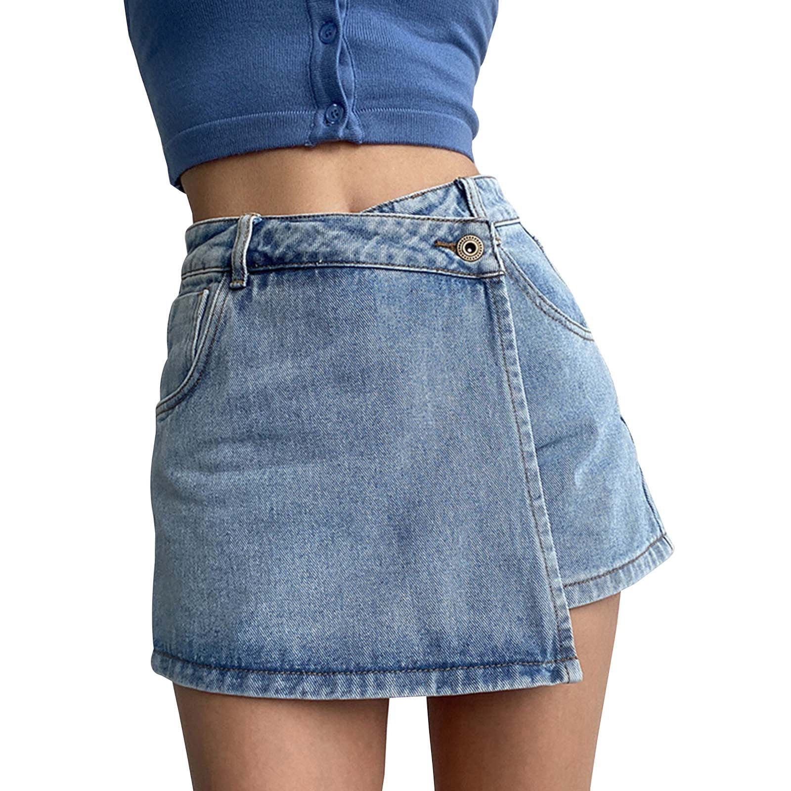 Women's High - Waist A - Line Denim Skort - Light Wash, Slimming, for ...