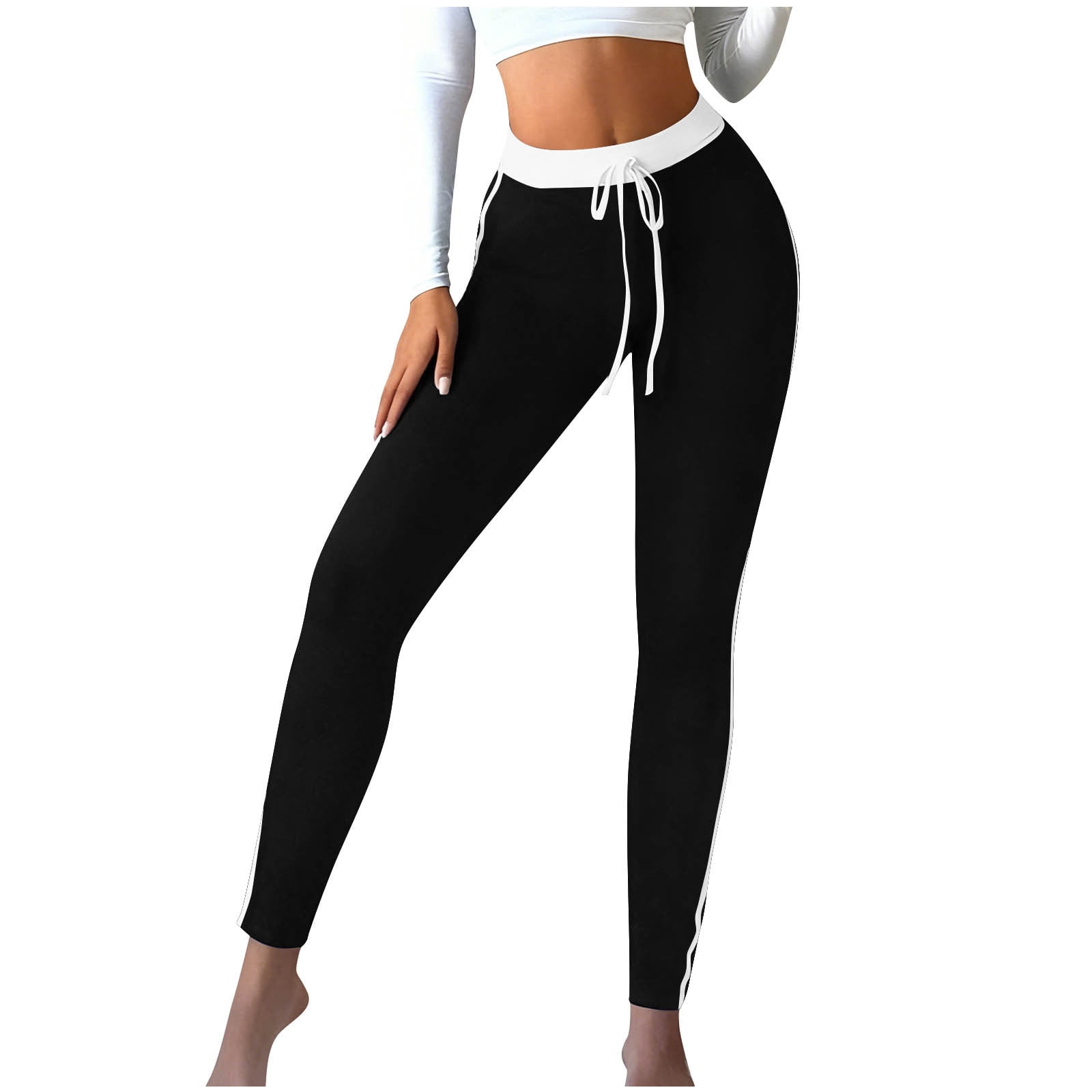 Women's High Waist Color Block Leggings Yoga Pants Drawstring Stretch ...