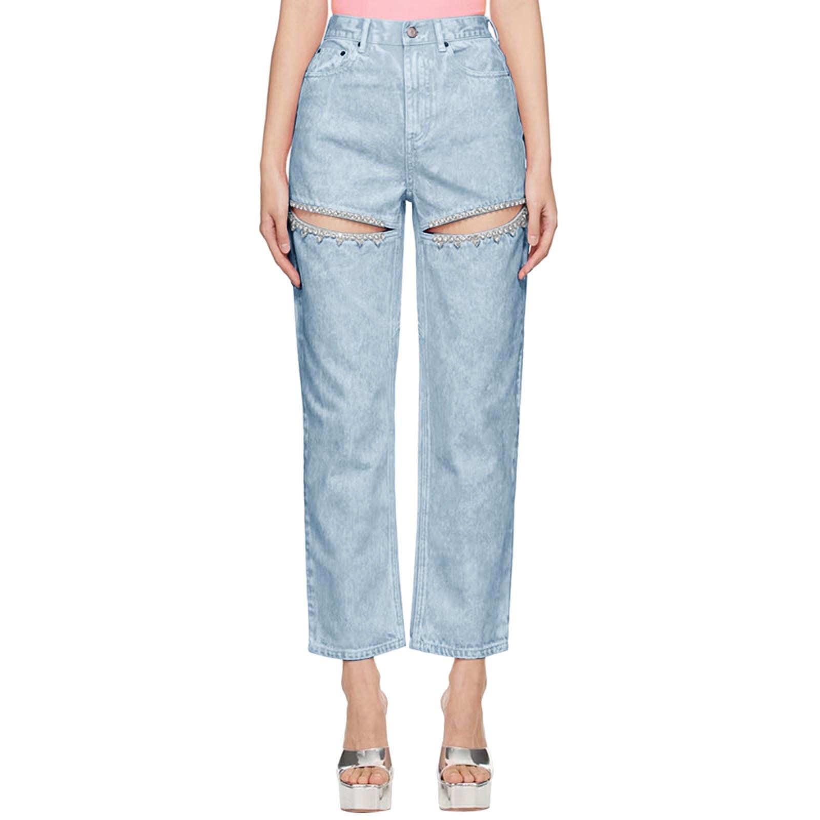 Women's High - Waist Denim Jeans - Rhinestone Trim, Bling for Stylish ...