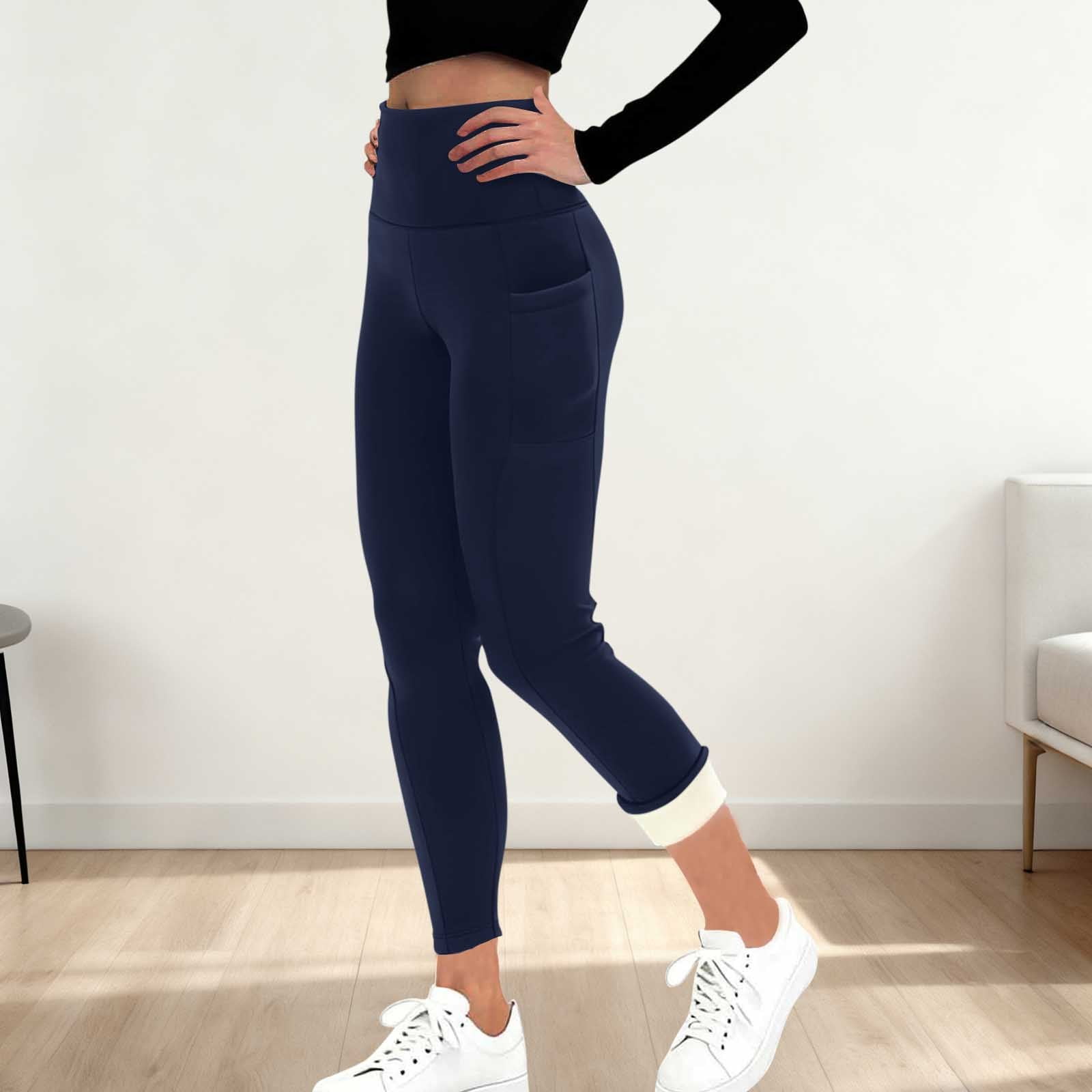 Women's High Waist Fleece Lined Pants, Winter Warm Soft Side Pocket ...