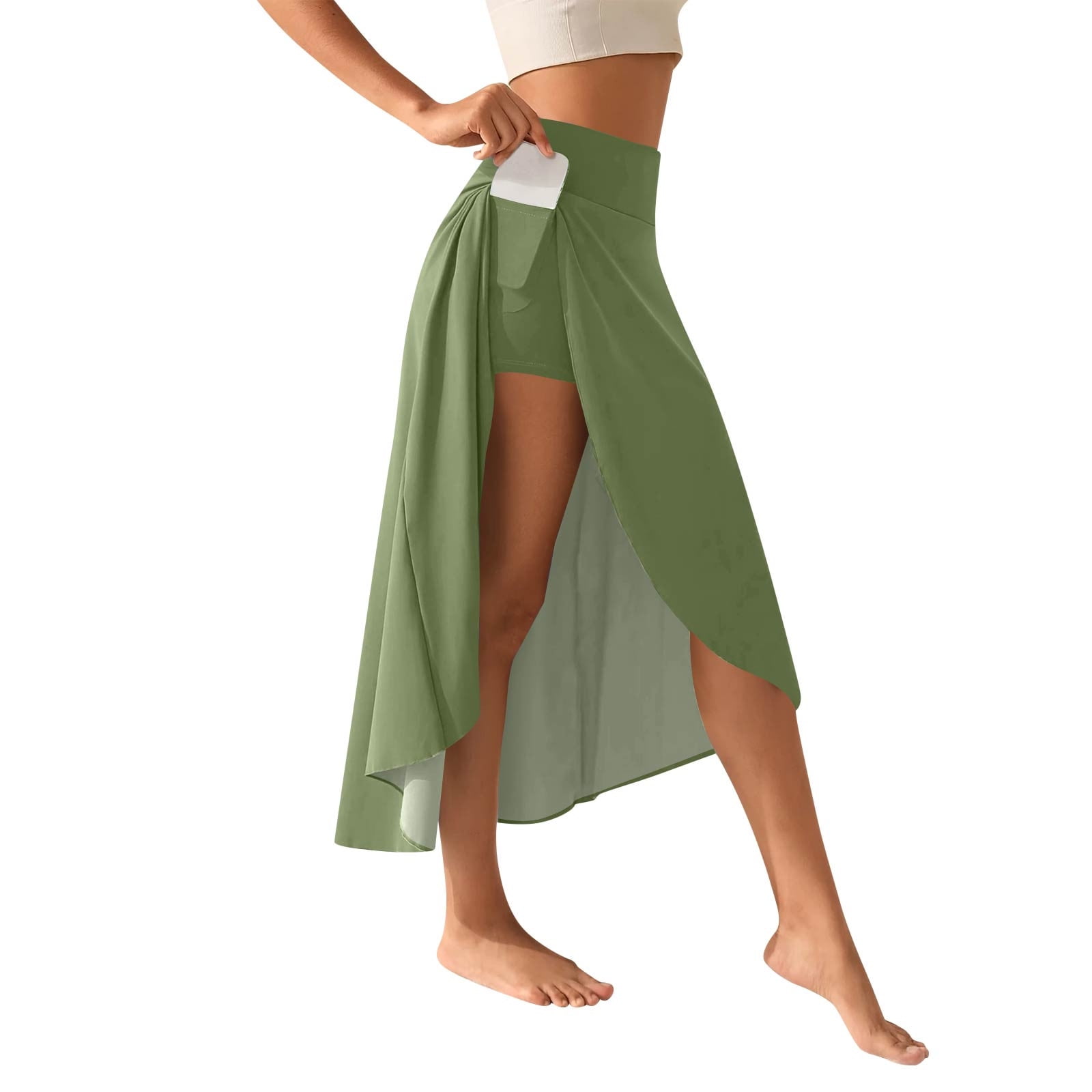 Women's High Waist Flutter Shorts Skirt, Solid Color Slit Ruffle Shorts, Casual Summer Skort ...