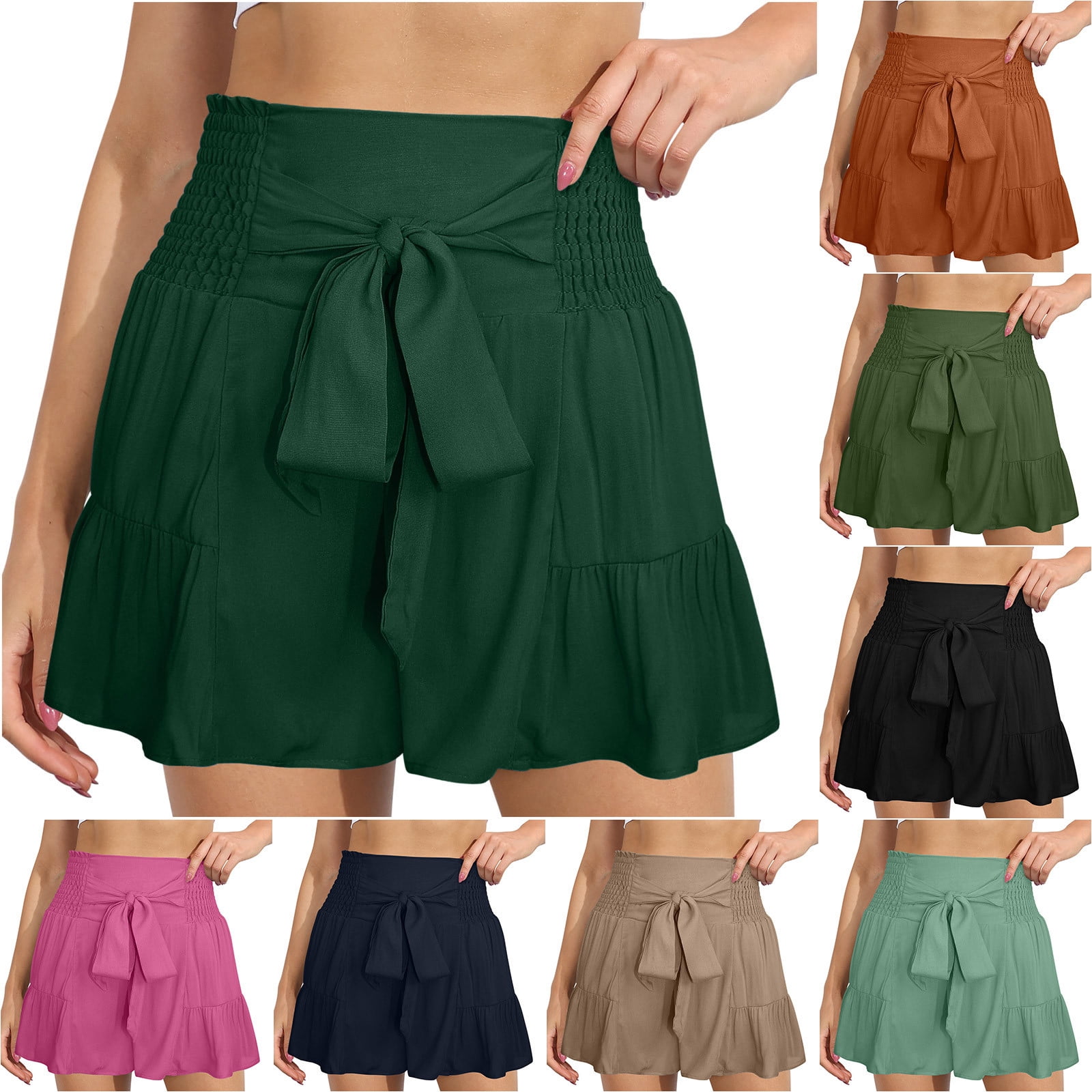 Women's High Waist Front Bow Shorts Wide Leg Ruffled Flowy Shorts ...