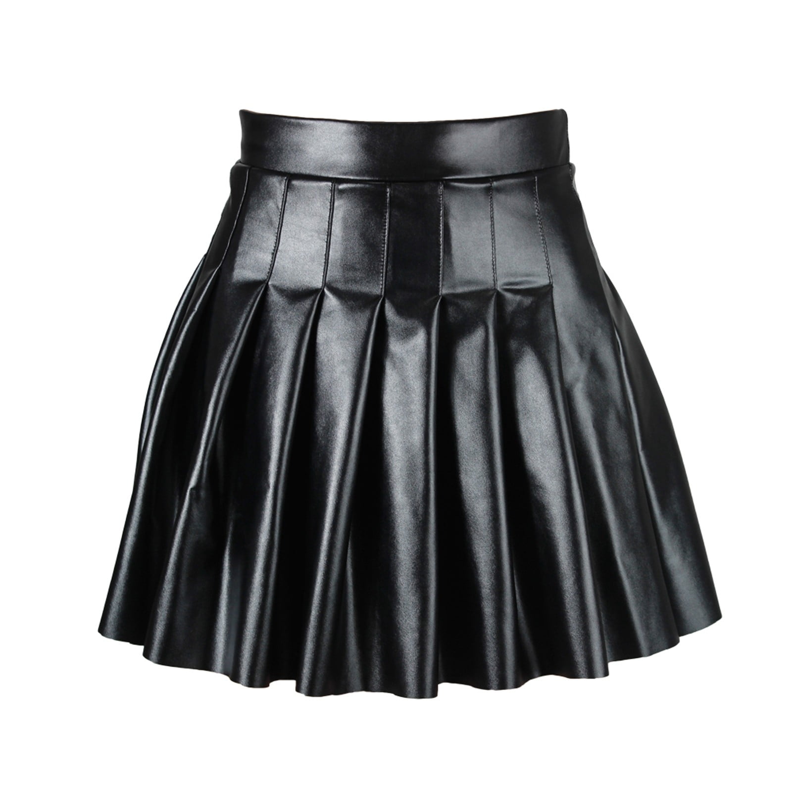 Women's High Waist Pleated Solid Short Skirt Elegant Leather Skirt ...