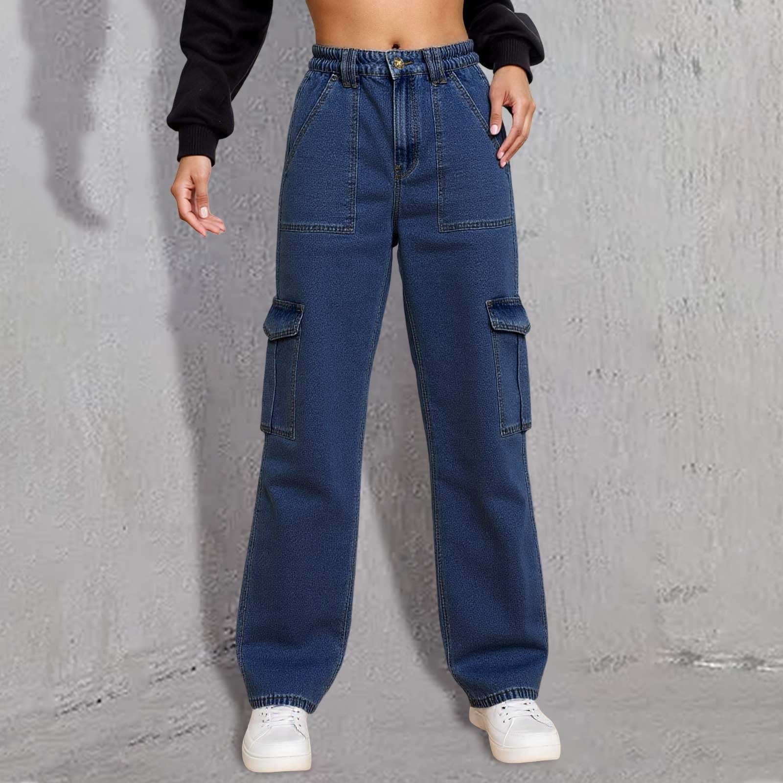 Women's High Waist Straight Wide Leg Cargo Jeans For Casual Streetwear ...