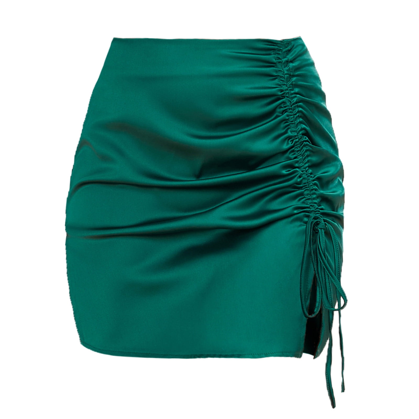 Women's High Waist Stretchy Side Slit Drawstring Ruched Slim Fit Mini ...
