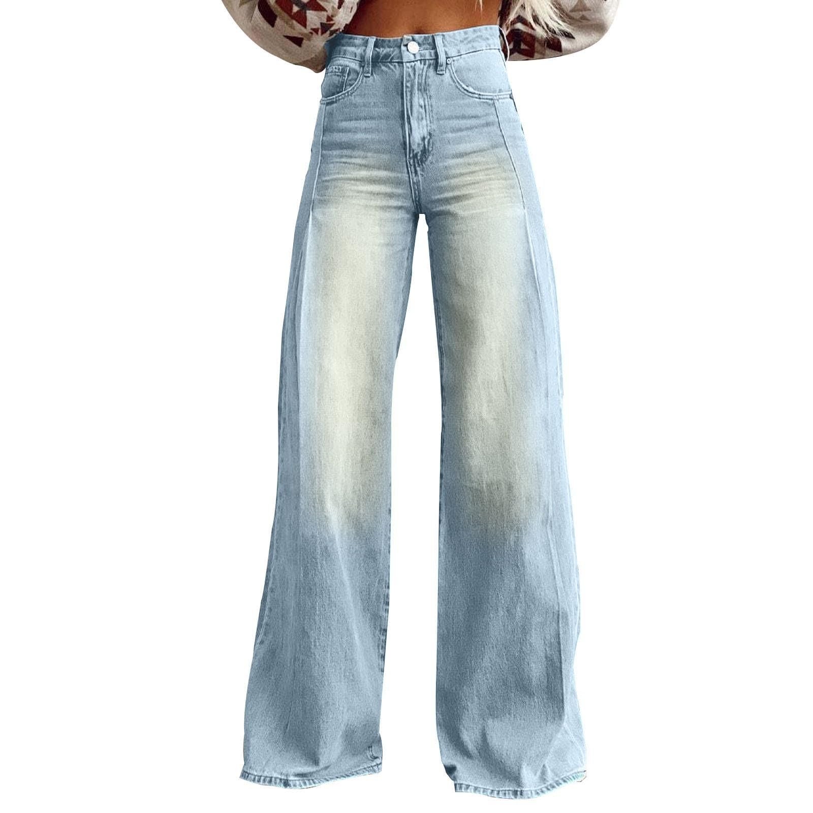 Women's High Waist Wide Leg Jeans, Retro Floor Length Flare Denim Pants ...