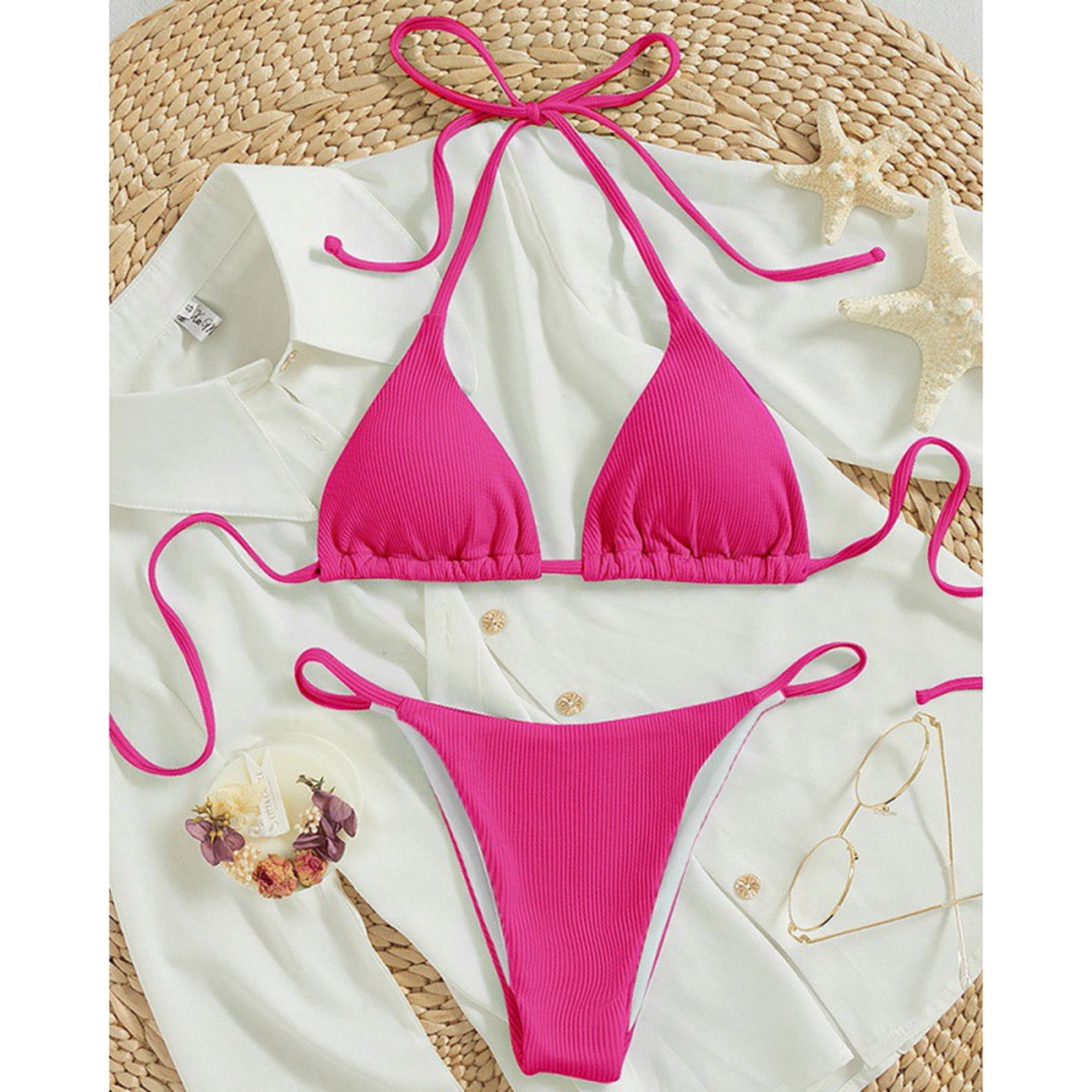 Women's High Waisted Bikini Sets Two Piece Swimsuit Knot Bathing Suit Bikini with Underwire ...
