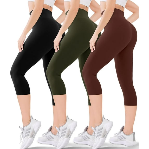 Women's High Waisted Capri Buttery Soft Tummy Control No See Through ...