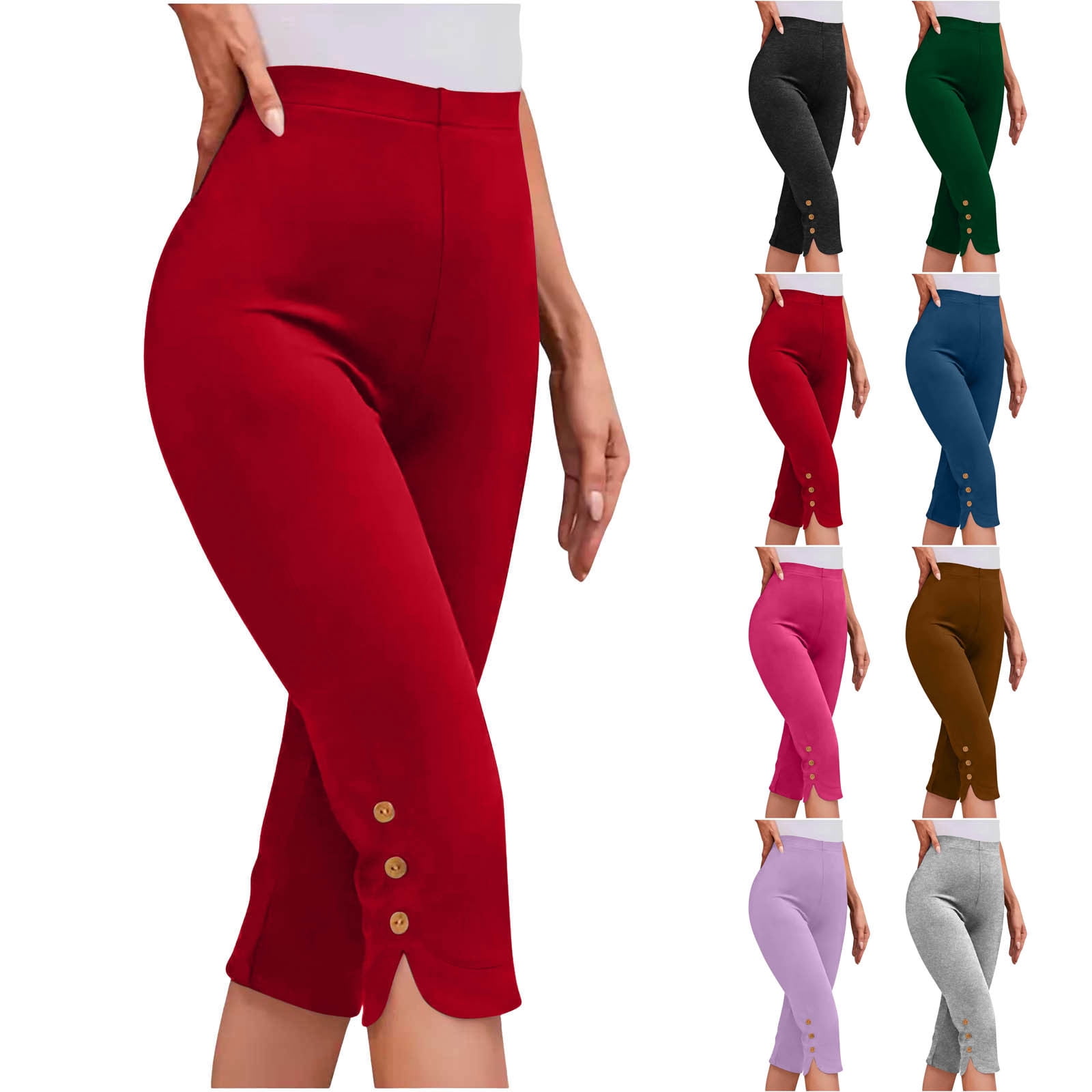Women's High Waisted Capri Leggings, Soft Solid Color Slim Fit Yoga ...