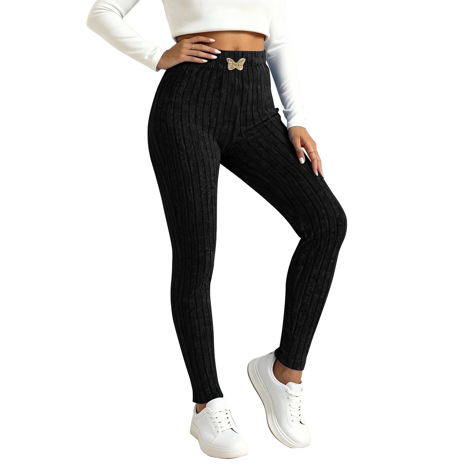 Women's High-Waisted Stretch Ribbed Knit Leggings, Comfortable Warm ...