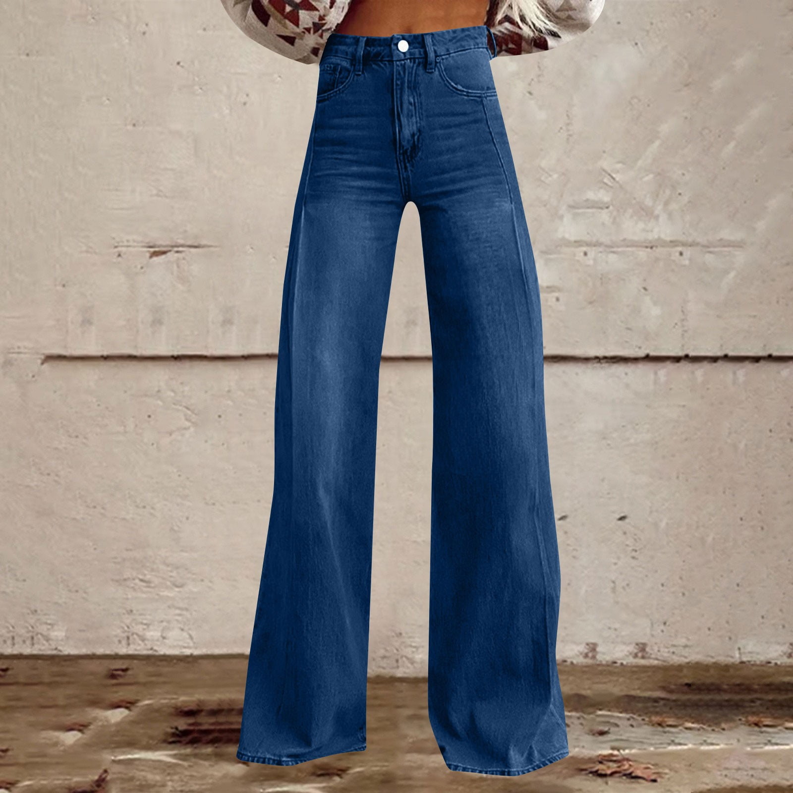 Women's High Waisted Wide Leg Jean-Look Pants, Casual Straight Fit ...