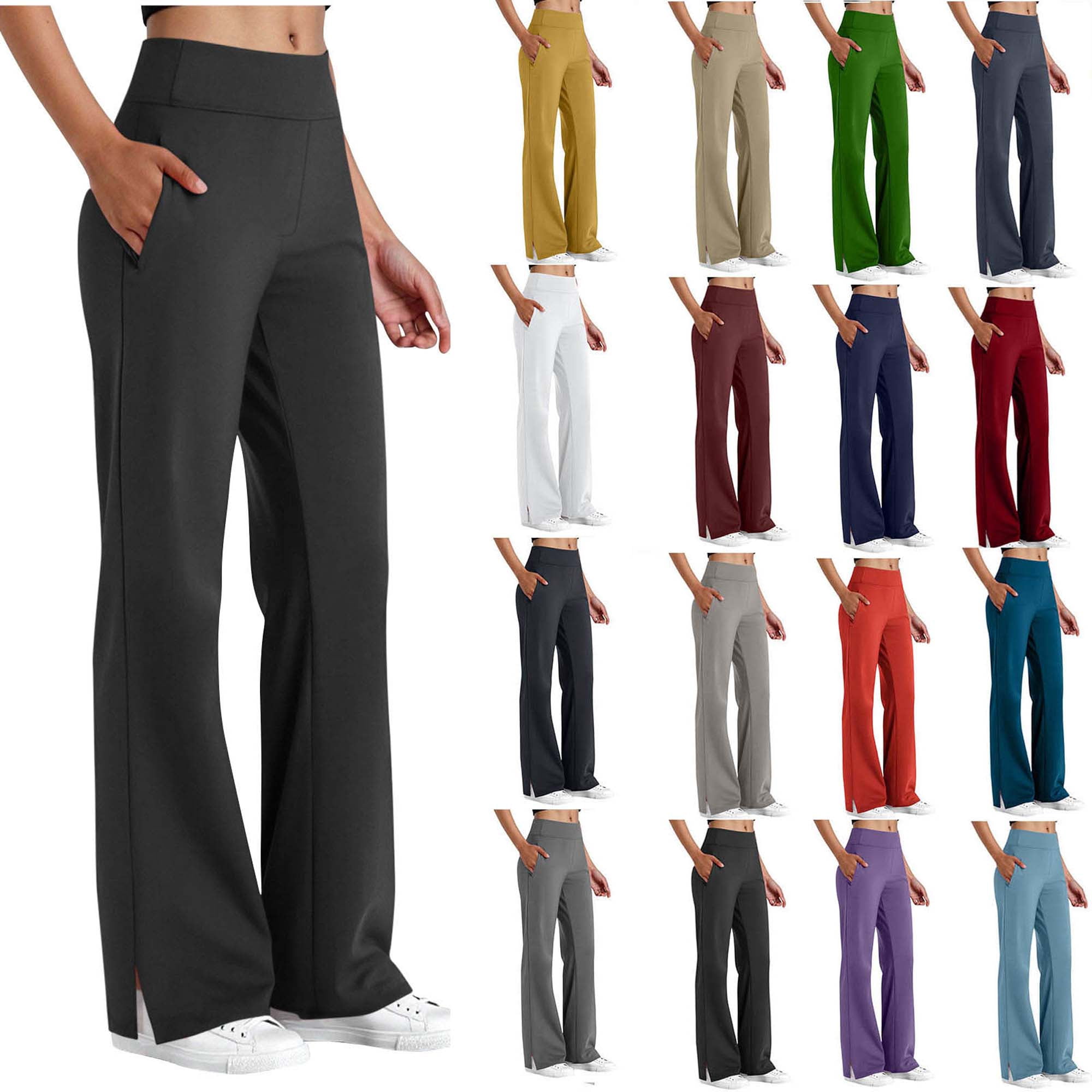 Women’s High Waisted Wide Leg Yoga Pants with Side Slit, Stretch Dress ...