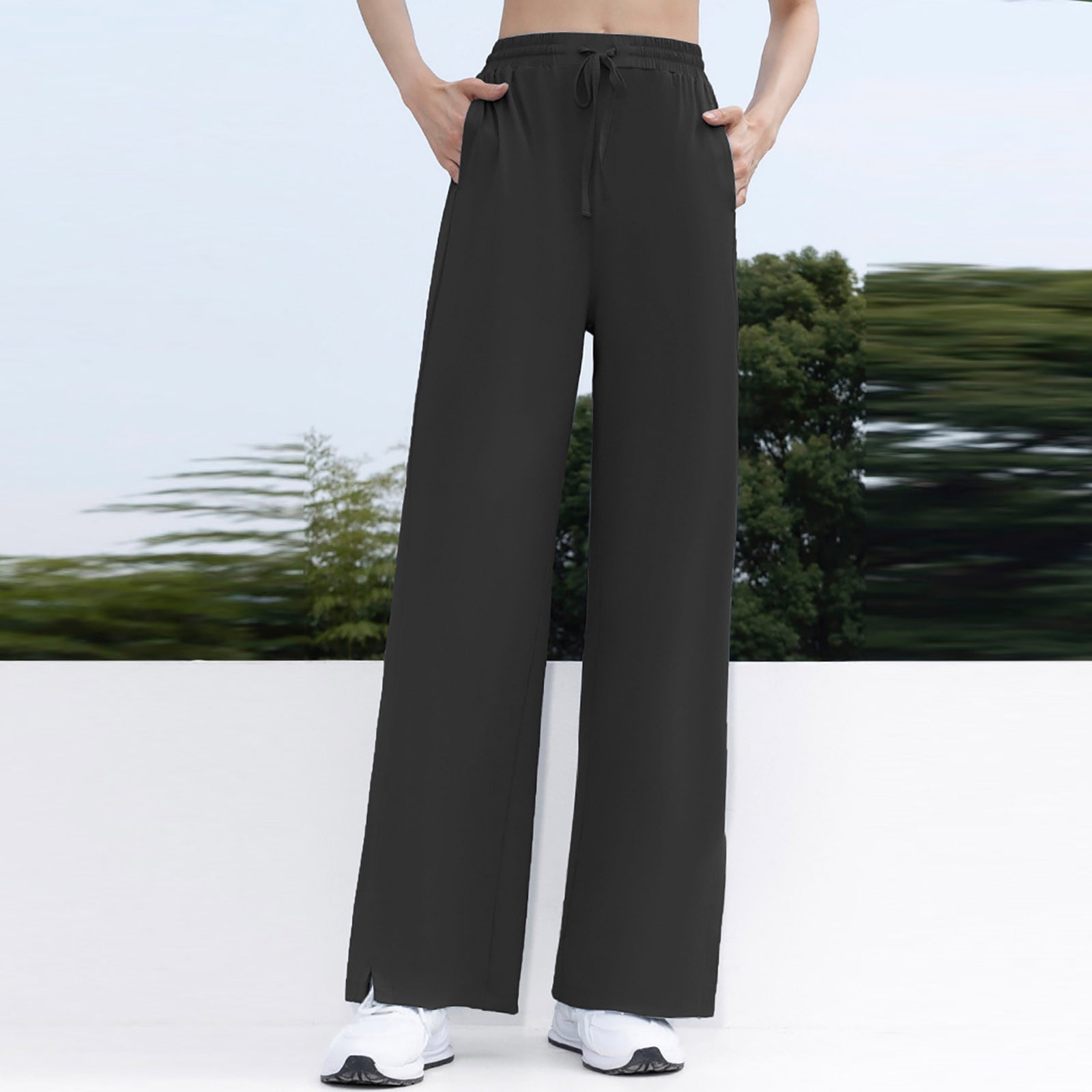 Women's High Waisted Wide Leg Yoga Pants And Sun Protective Girls Yoga ...