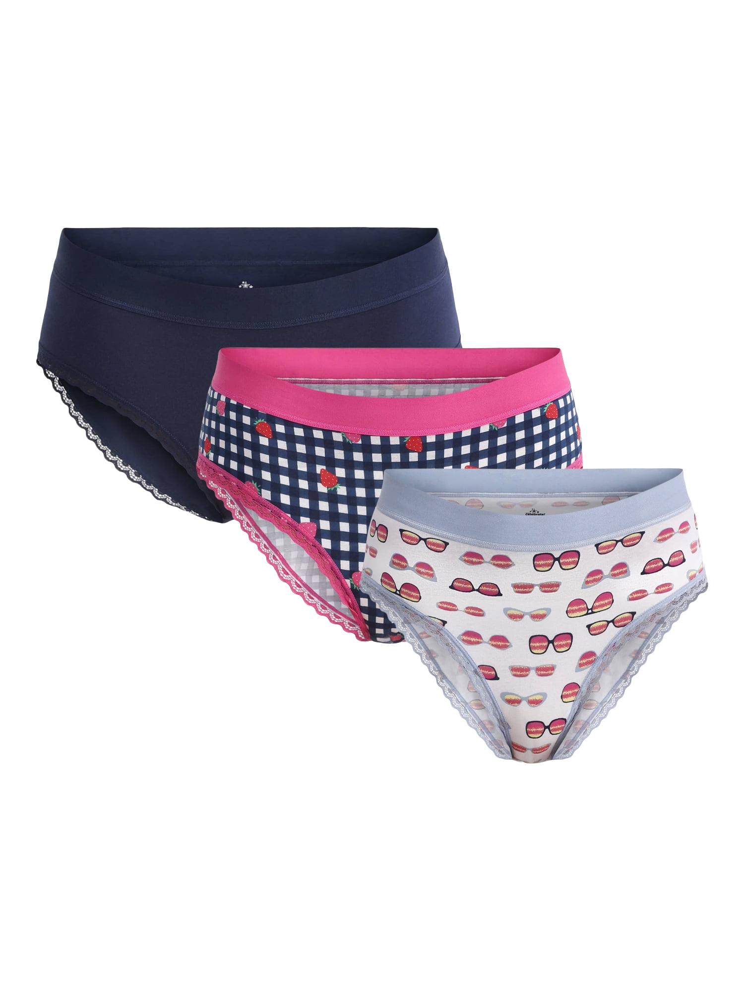 Way to Celebrate Women's Hipster Panties with Lace Trim, 3-Pack, Sizes ...
