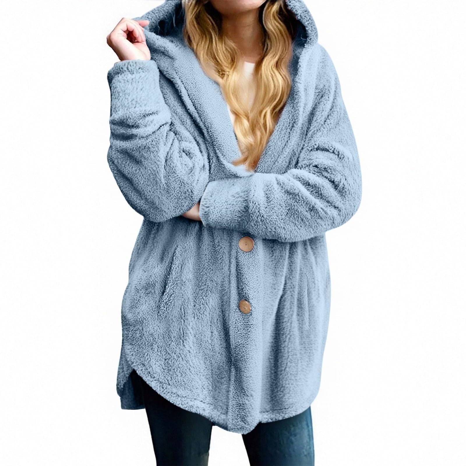 Women's Hooded Cardigan 2025 Winter Warm Oversized Open Front Fleece ...