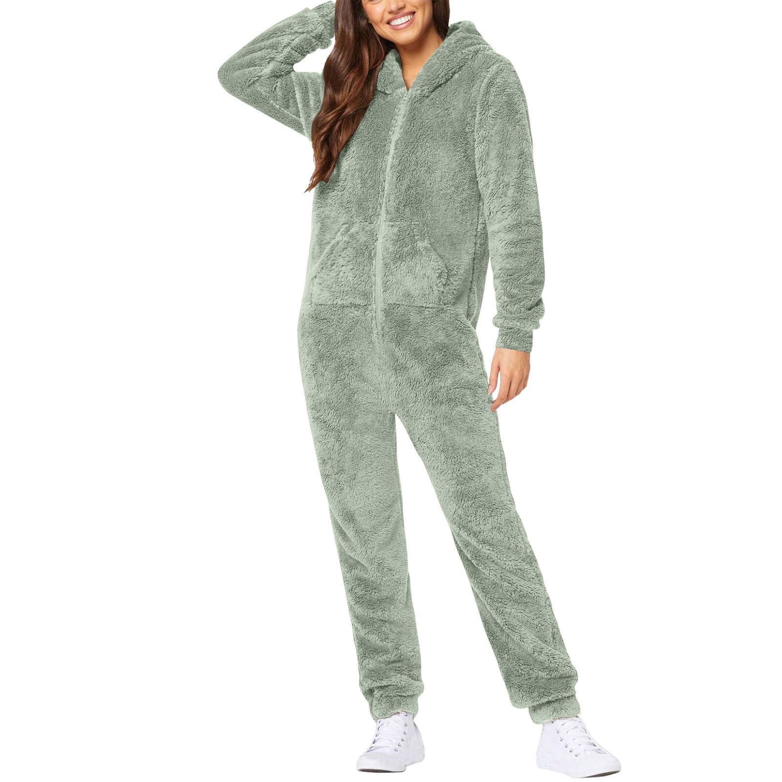 Women's Hooded Fuzzy Fleece Onesies One-Piece Pajamas Jumpsuit Winter ...