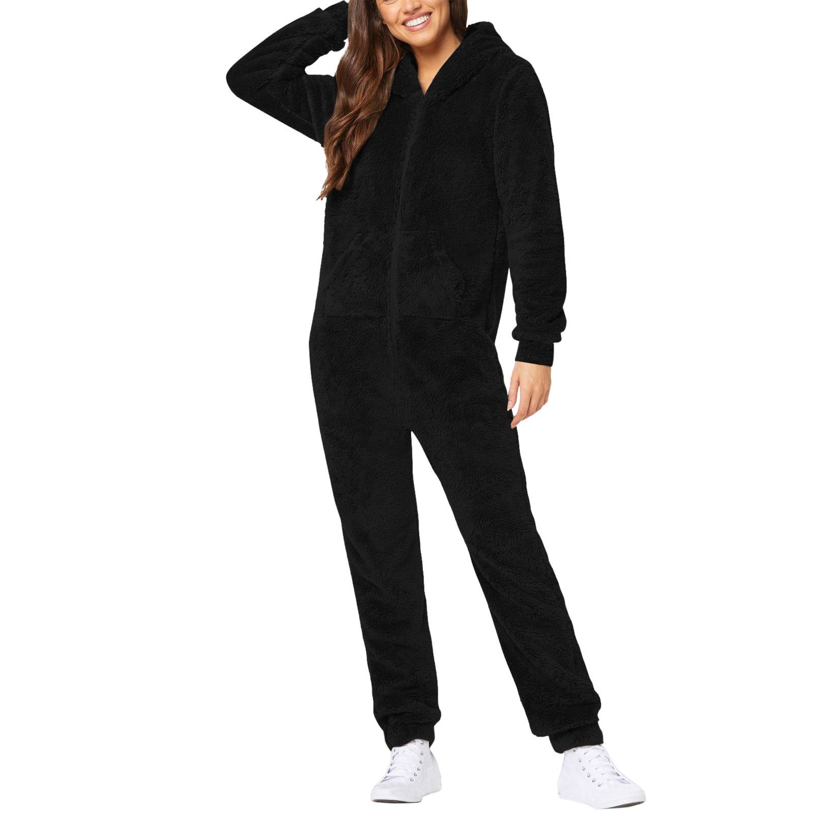 Women's Hooded Fuzzy Fleece Onesies One-Piece Pajamas Jumpsuit Winter ...