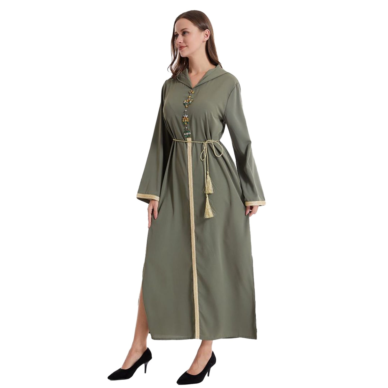 Women's Hooded Long Sleeve Robe Vintage Pullover Dress Prayer Clothing ...