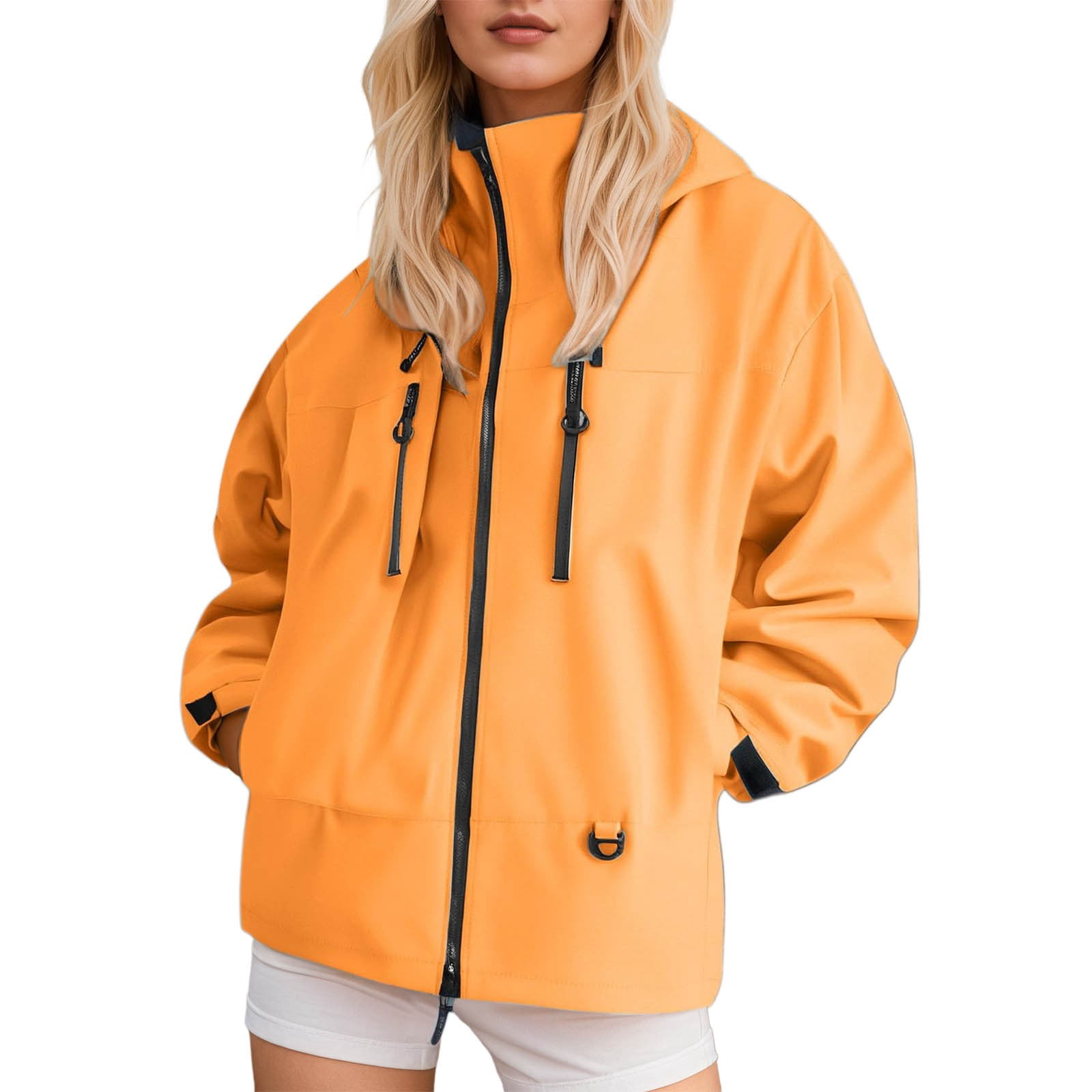 Women's Hooded Rain Jacket Lightweight Oversized Long Coat Outdoor ...