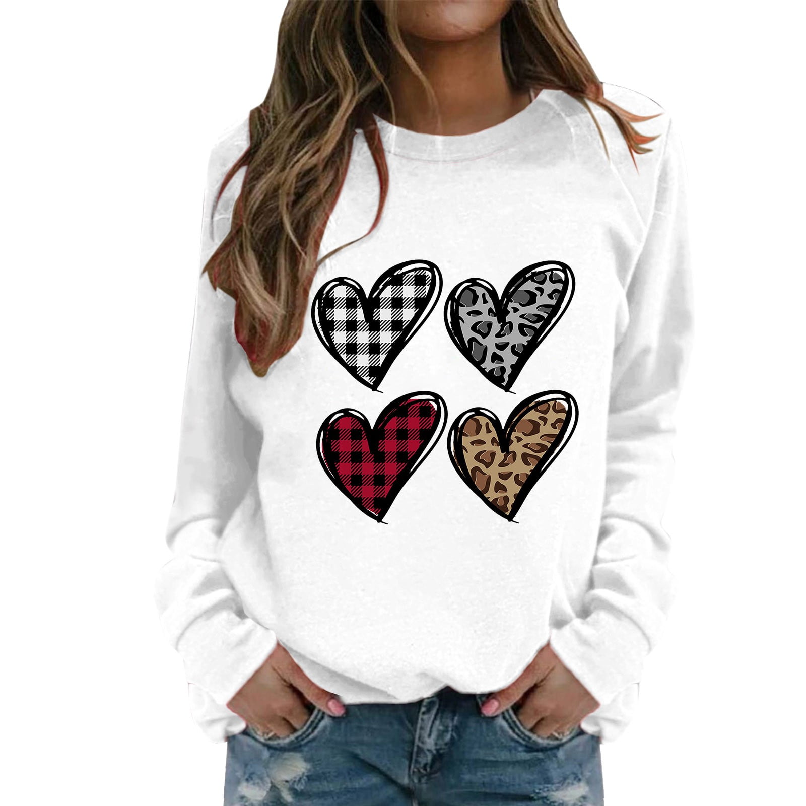 Womens Hooded Sweatshirt Valentines Day Sweatshirt Crew Neck Four