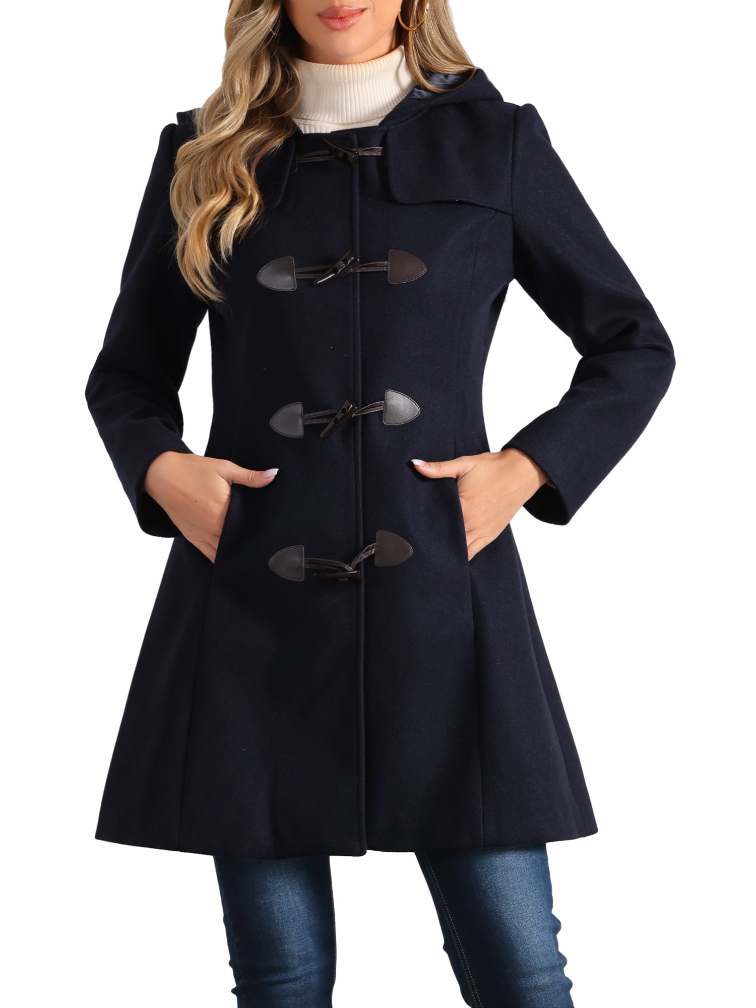 Allegra K Hooded Toggle Button Up Duffle Coat for Women's Winter ...