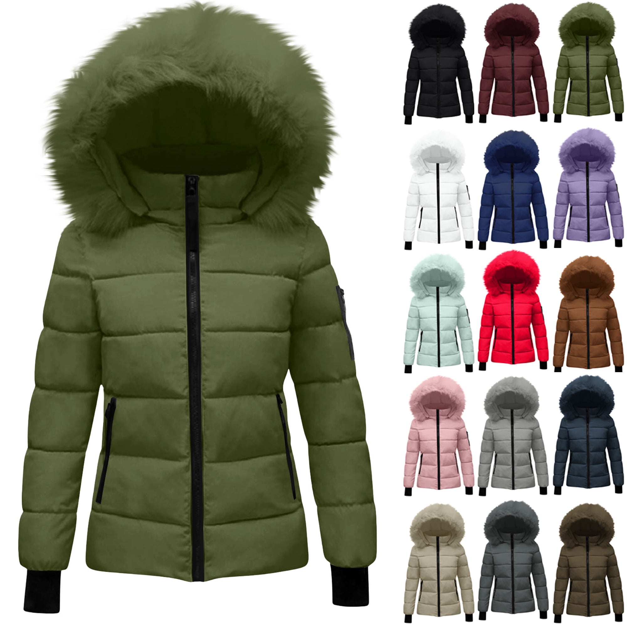 Women's Hooded Winter Coat Quilted Thicken Puffer Jacket Winter Cotton ...