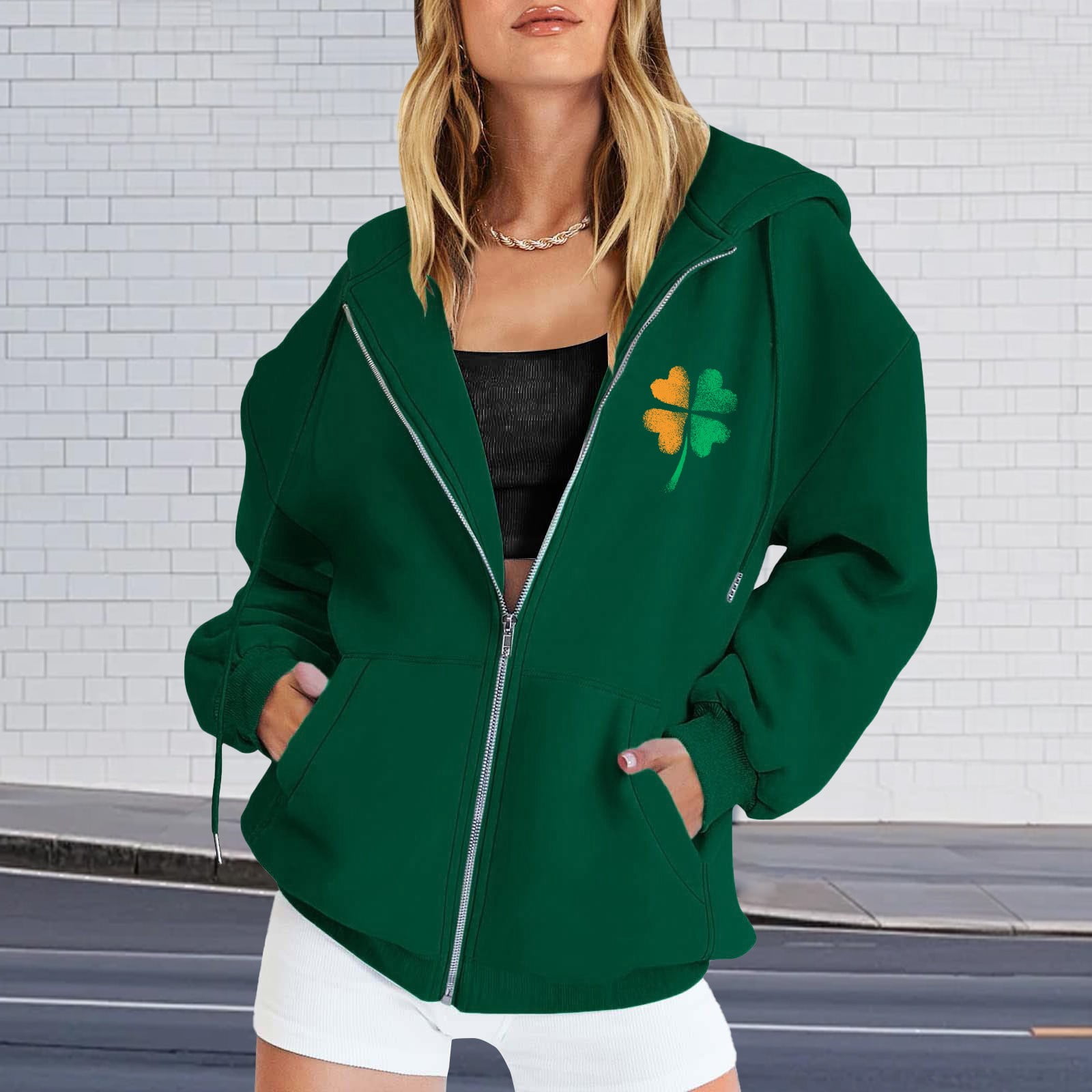 Women's Hoodies & Sweatshirts St. Day Deep Green Zip Up Hoodie For ...