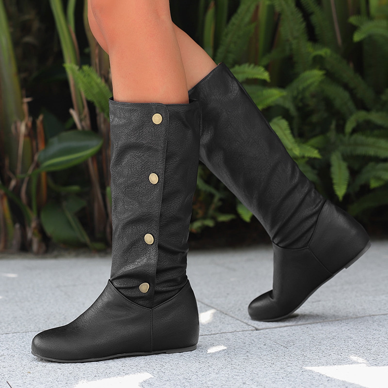 Women's Inner Height Sloping Heel Casual Boots With High Boots Fashion ...