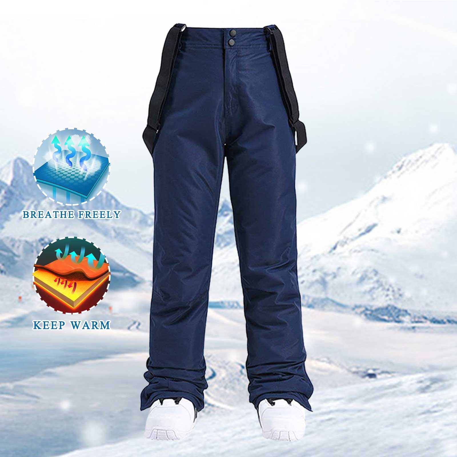 Women's Insulated Bib Overalls Solid Color Suspenders Trousers Suits ...