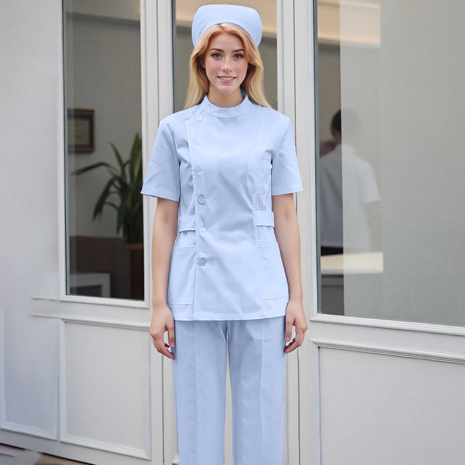 Women's International Nurses' Day Stand Up Collar Short Sleeve Set Boot ...