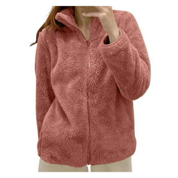 Women's Jackets - Solid Color Zip Up Cozy Outerwear for Women Cold ...