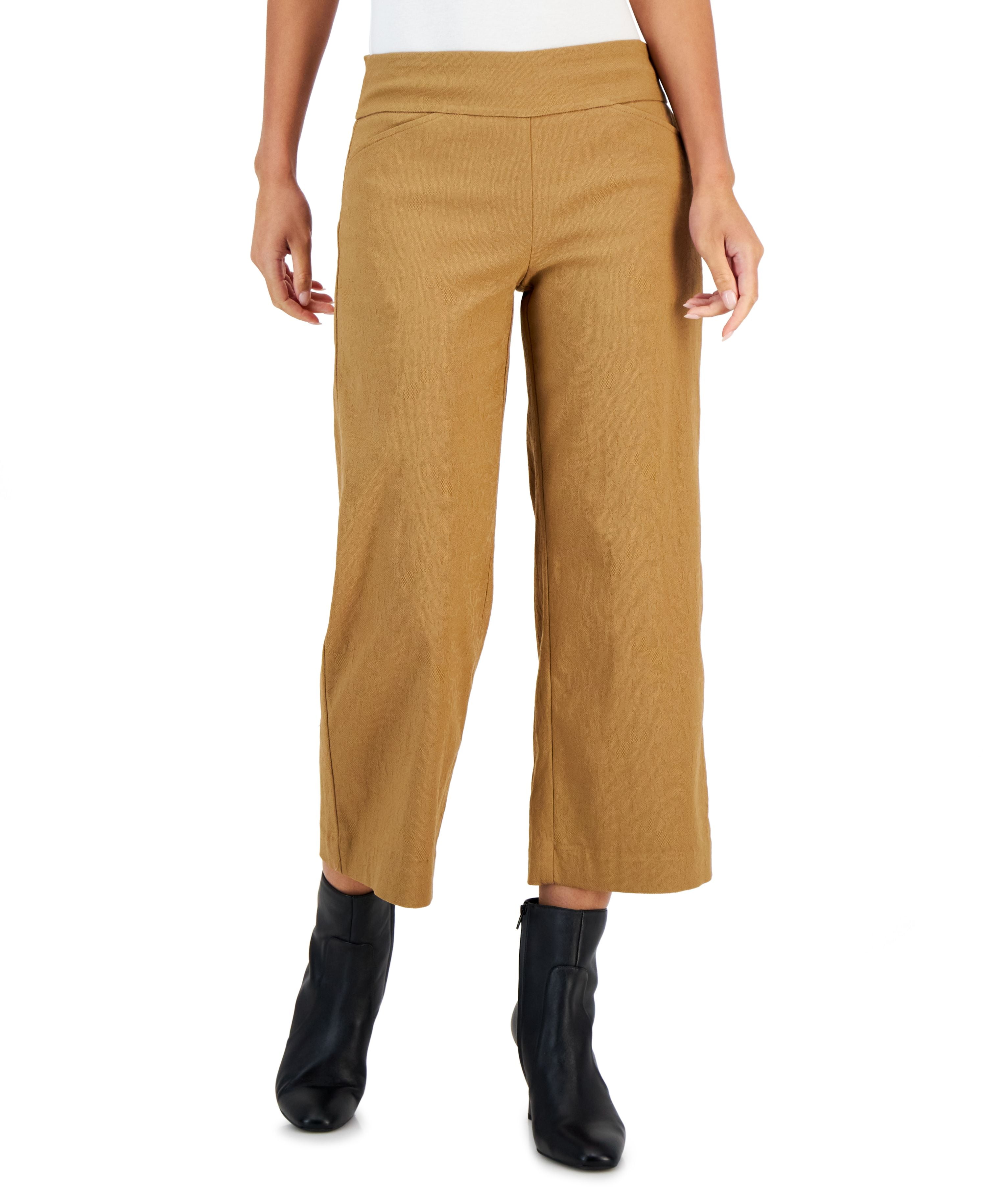 Women's Jacquard Pull-On Wide-Leg Cropped Pants Salty Nut 14 - Walmart.com