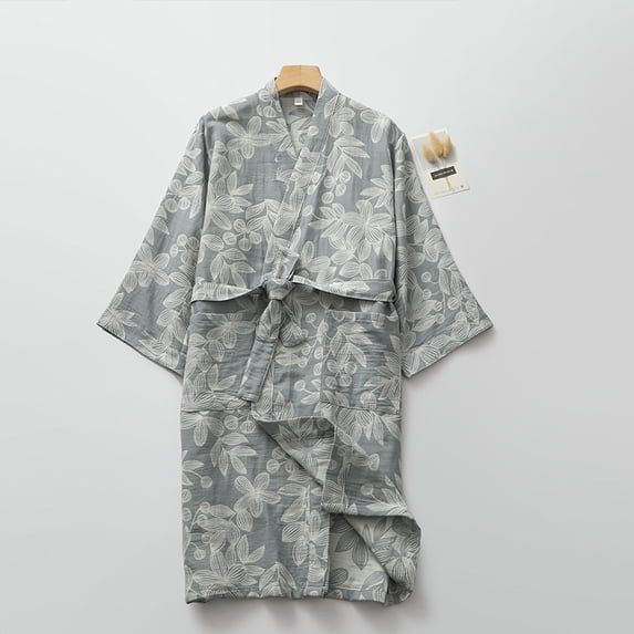 Women's Jacquard Wide Waistband Robe Washed Pure Cotton Knit Flower ...